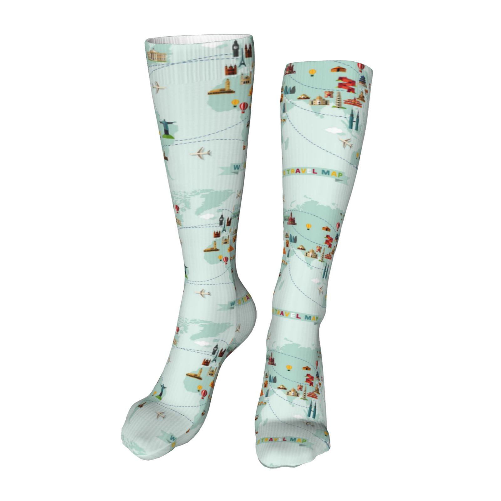 Kdxio World Travel Map Funny Silky Novelty Funky Long Knee High Socks ...