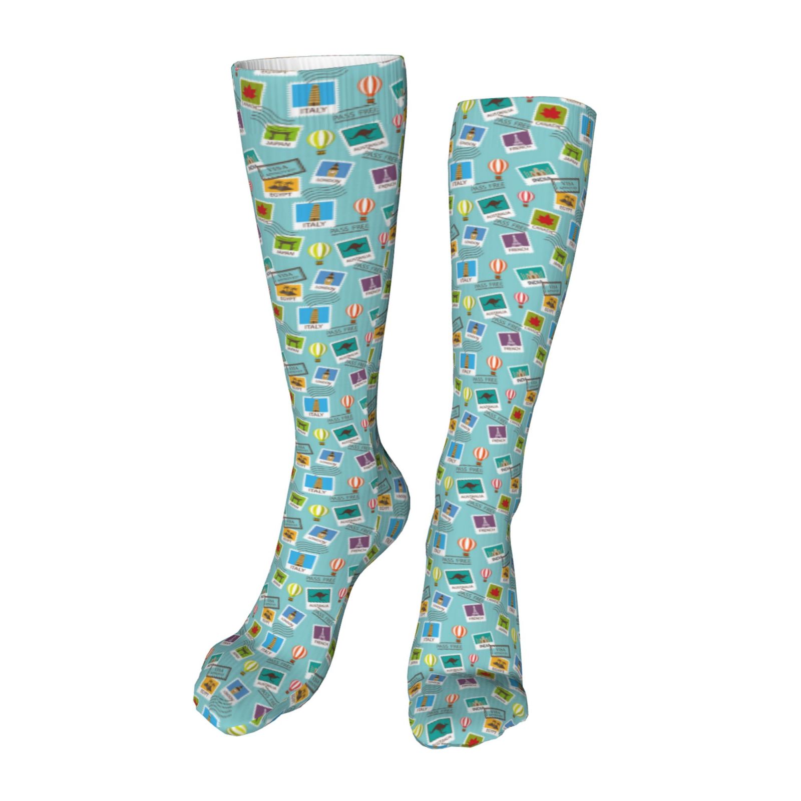 Kdxio World Travel1 Funny Silky Novelty Funky Long Knee High Socks Soft ...