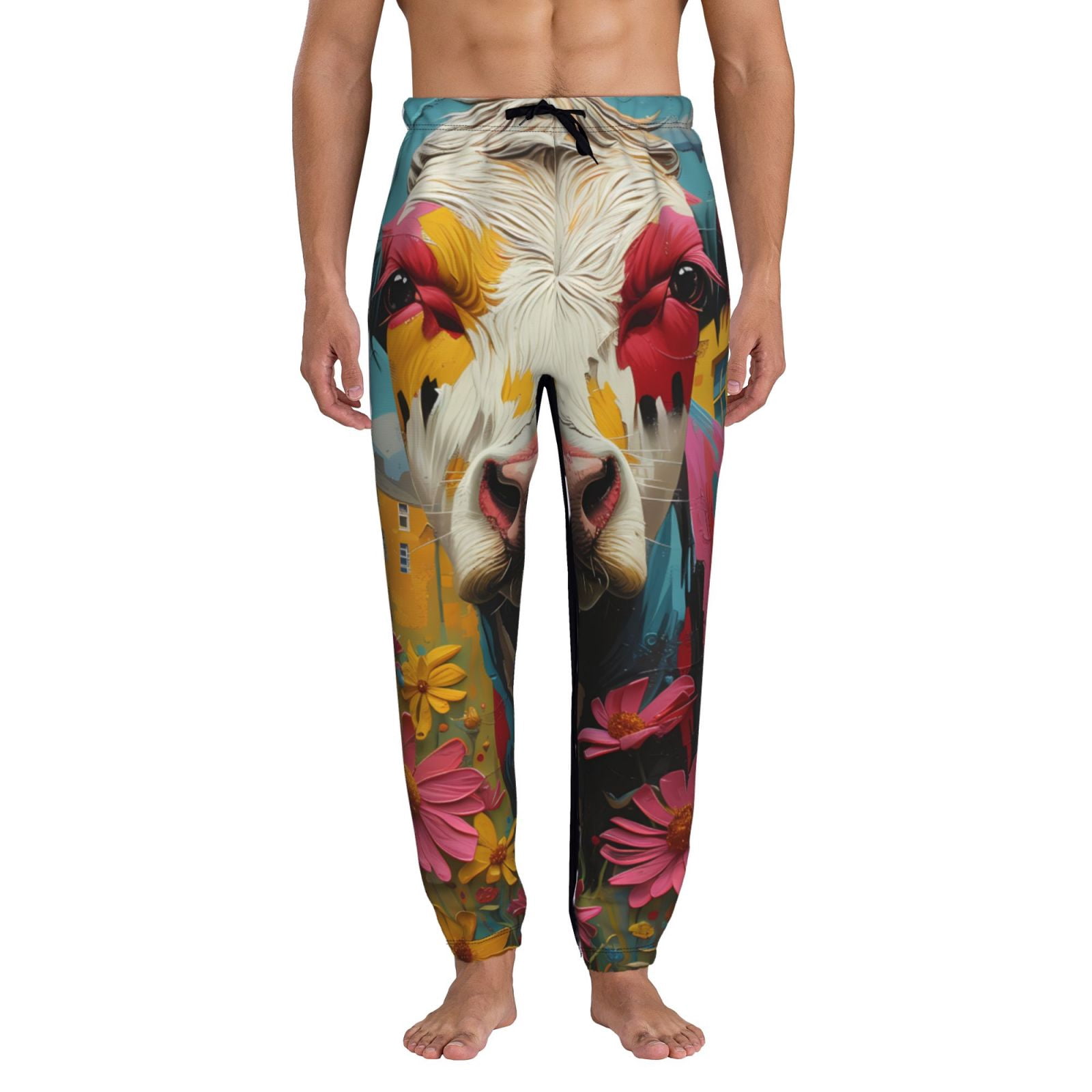 Kdxio Yellow Daisy Cow Pattern Joggers,Sweatpants for Men with Pockets ...