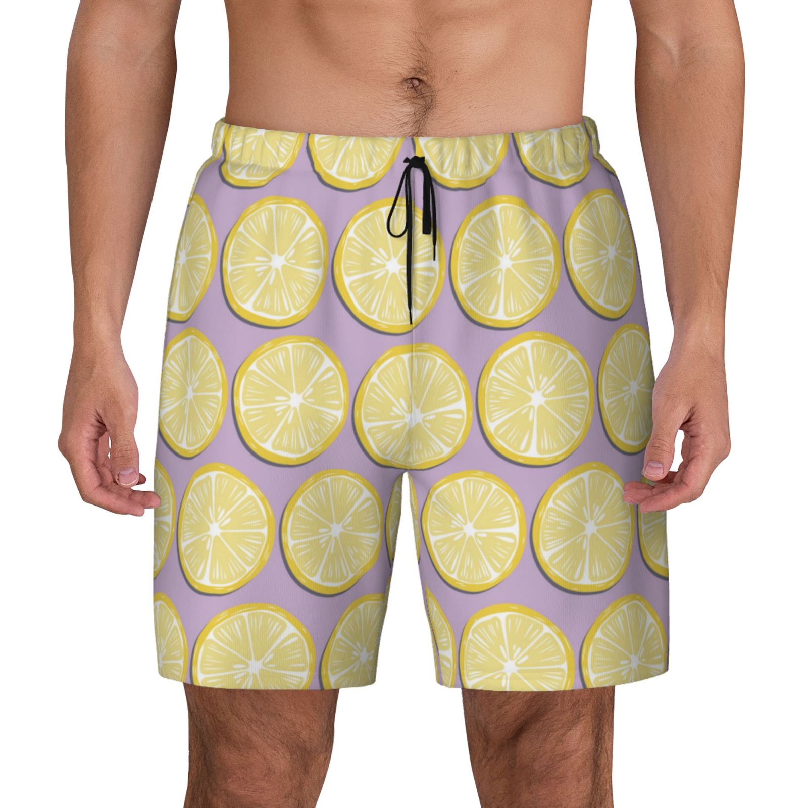 Kdxio Yellow Lemon Slices Print Men's Swim Trunks with Compression ...