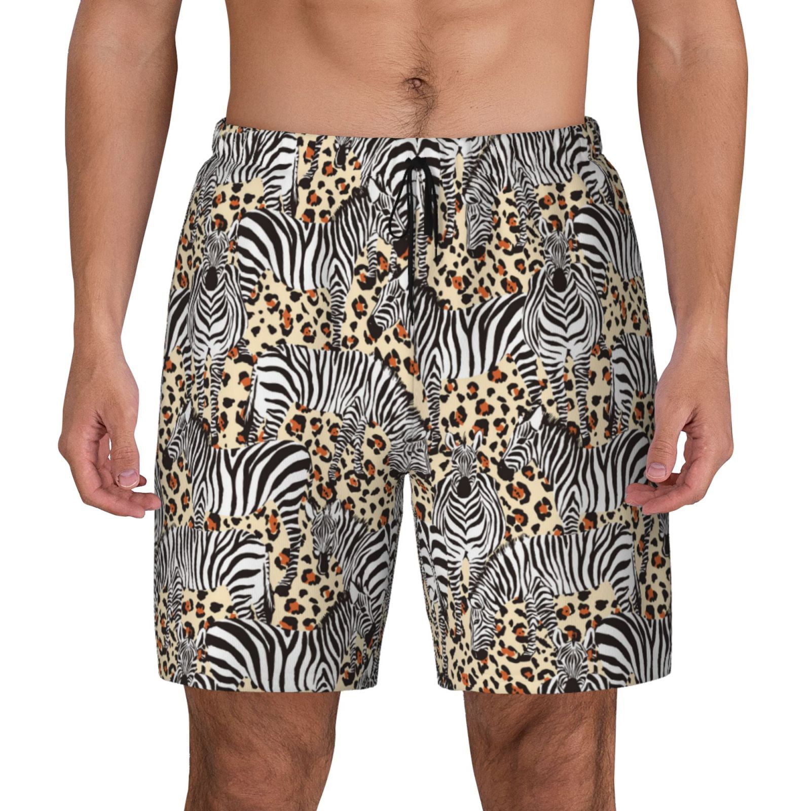 Kdxio Zebra Print Men's Swim Trunks with Compression Liner 7 Inch ...