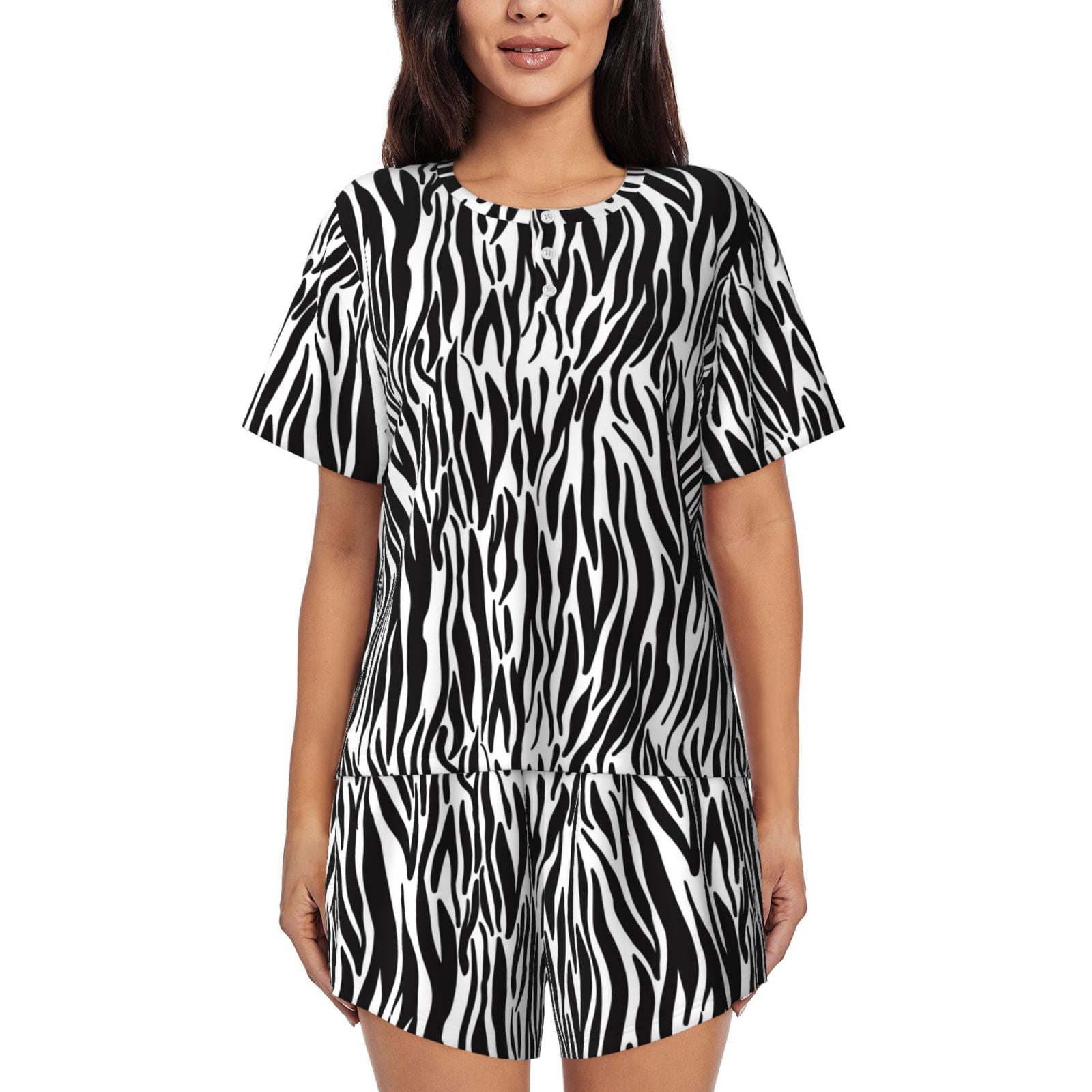 Kdxio Zebra Print Pajamas Sets for Women Short-Sleeved Pjs with Lounge ...