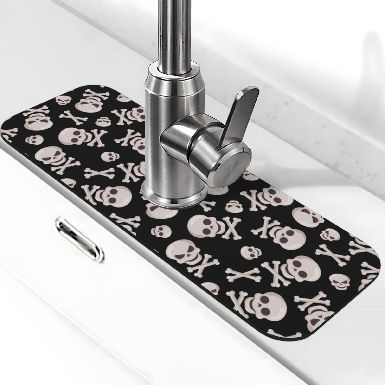Kdxio black white Skull bone Pattern Non-Slip Diatom Mud Faucet Drain ...