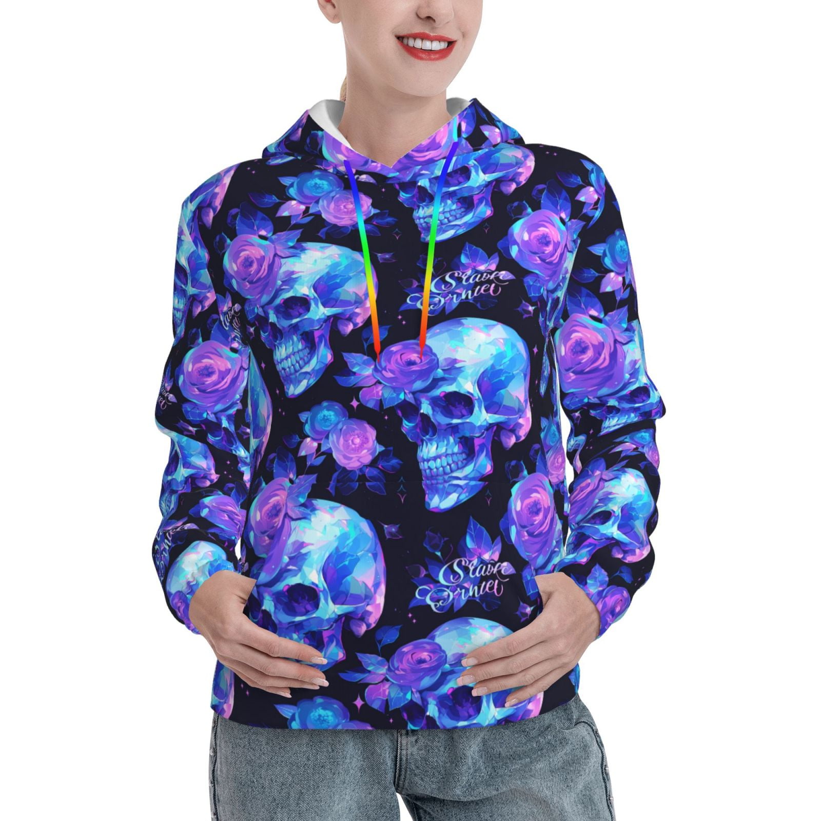 Kdxio cool crystal Skull flower Print Womens Oversized Hoodies ...