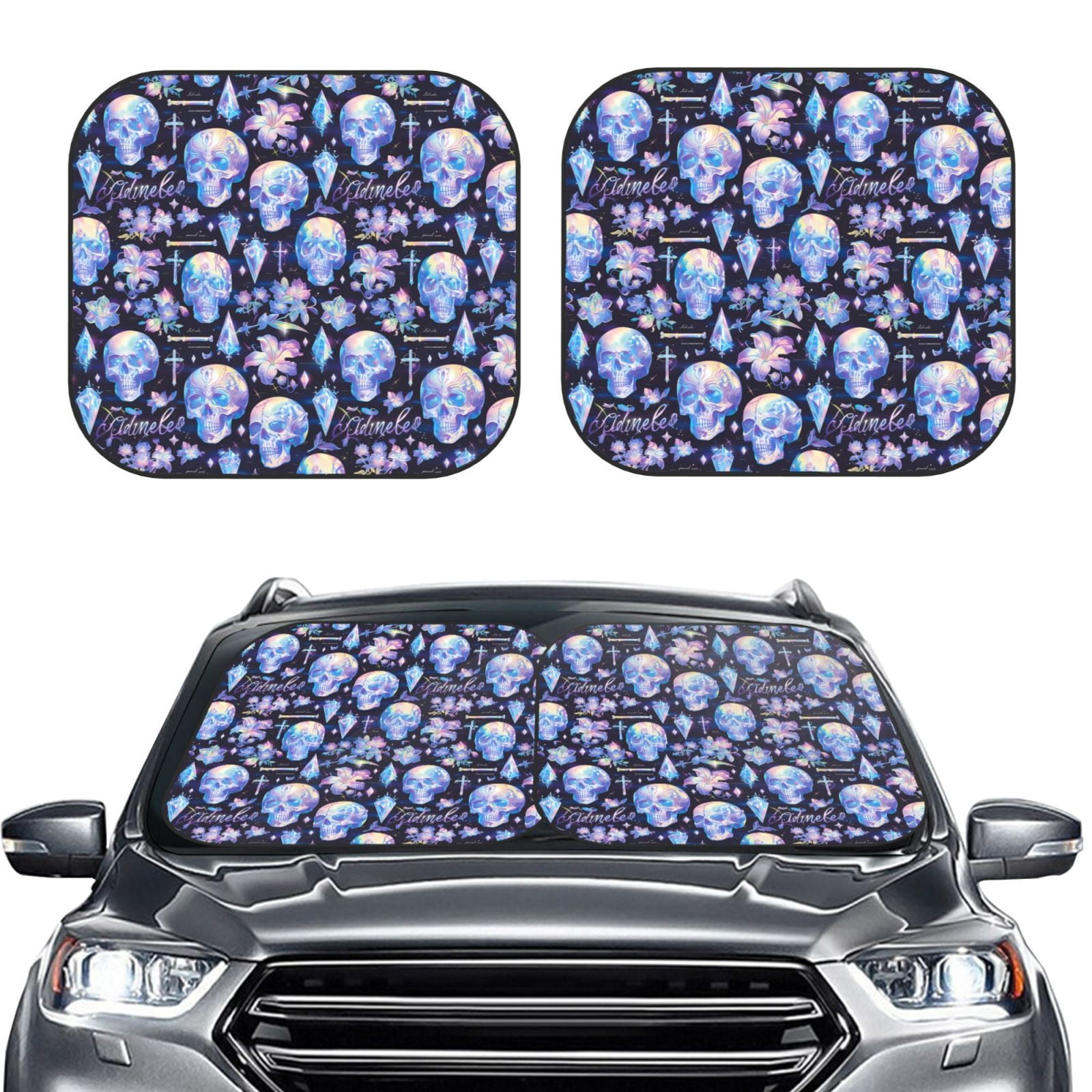 Kdxio crystal cool Skull flower Print 2-Piece Sun Shade Front ...