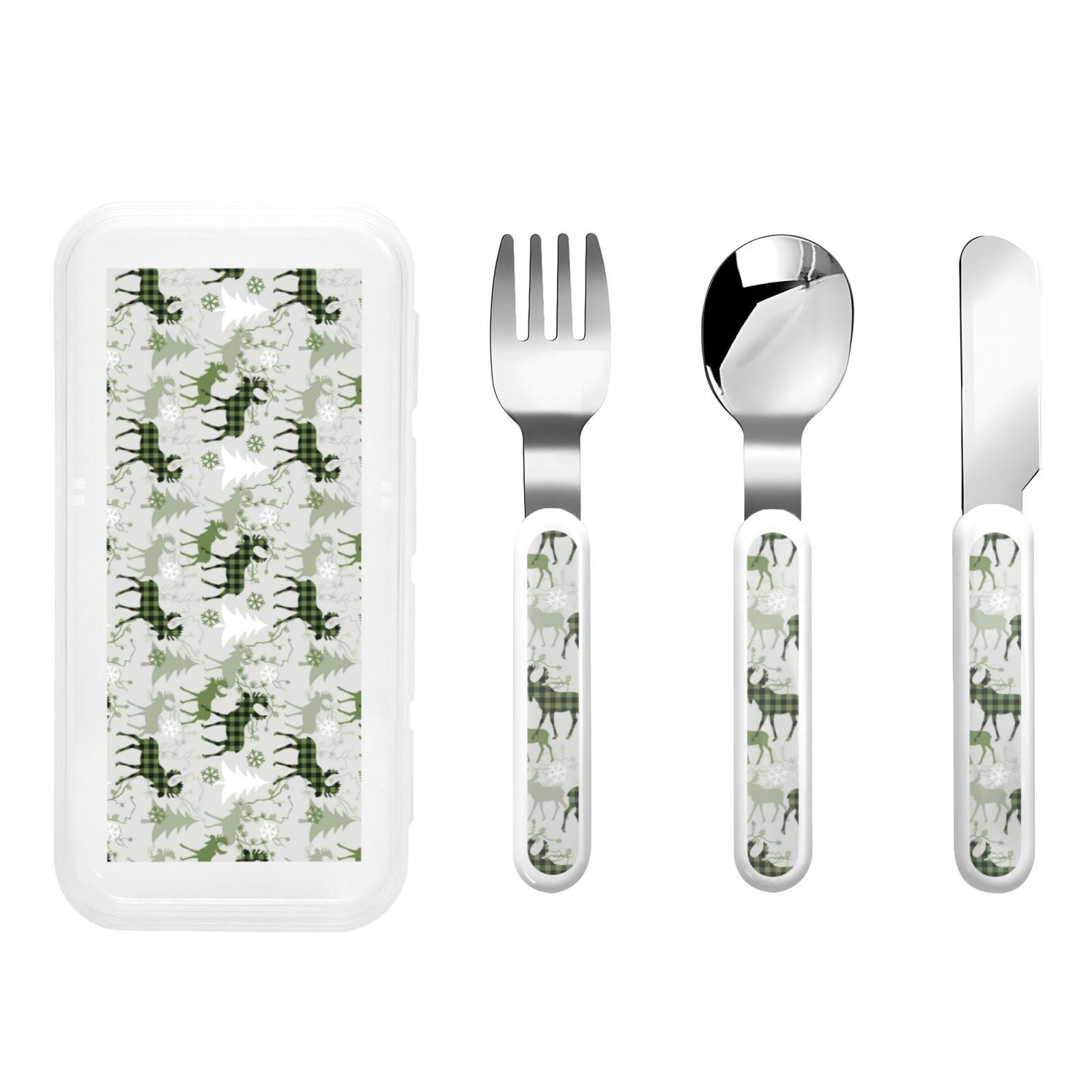 Kdxio green plaid Moose tree Toddler Utensils Set - Kids Silverware Set ...