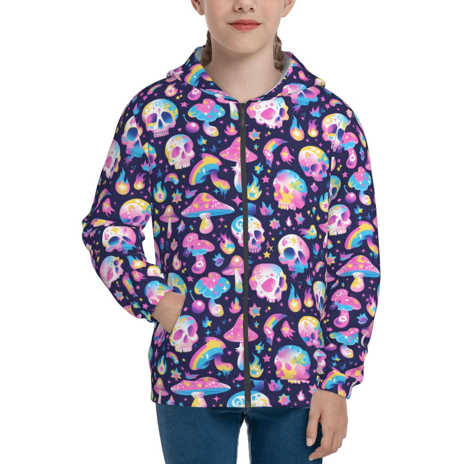 Kdxio mushroom colorful Skull star Pattern Kids Boys Girls Zip Up ...
