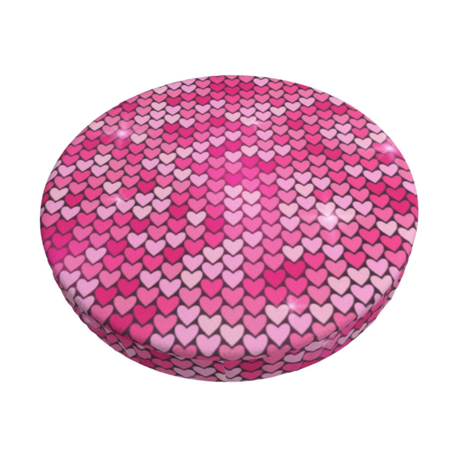 Kdxio shiny with pink heart Stool Covers Round,Stretch Round Bar Stool ...