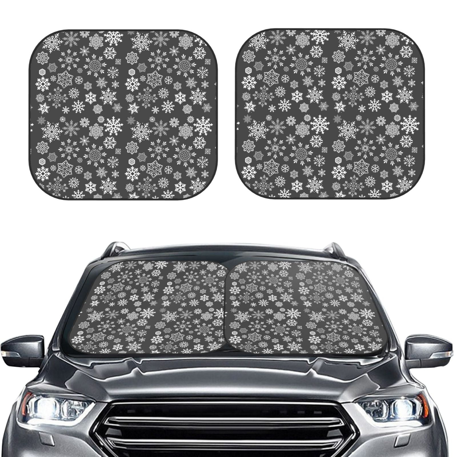 Kdxio simple white Snowflake Print 2-Piece Sun Shade Front Windshield ...