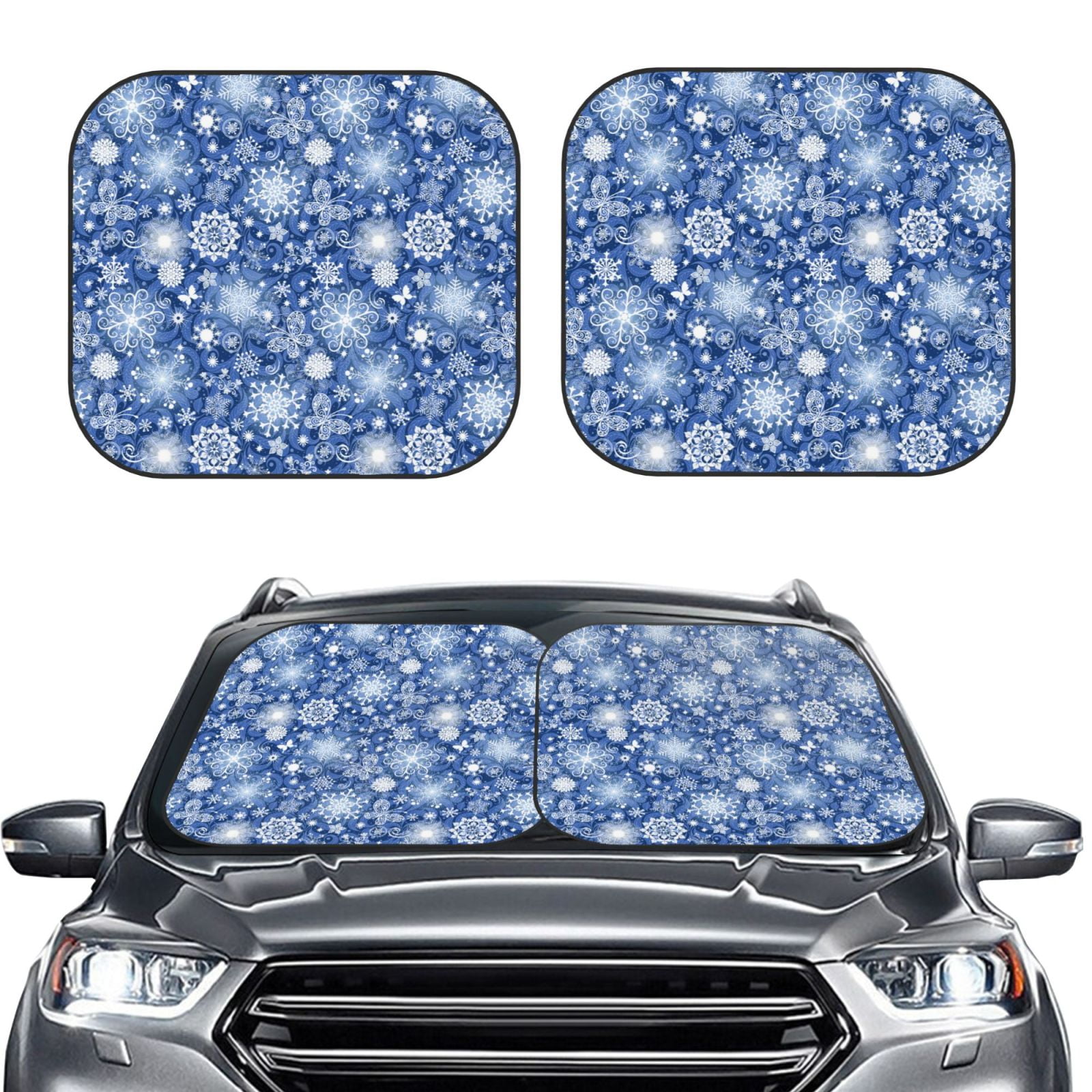 Kdxio whiet Snowflake blue background Print 2-Piece Sun Shade Front ...