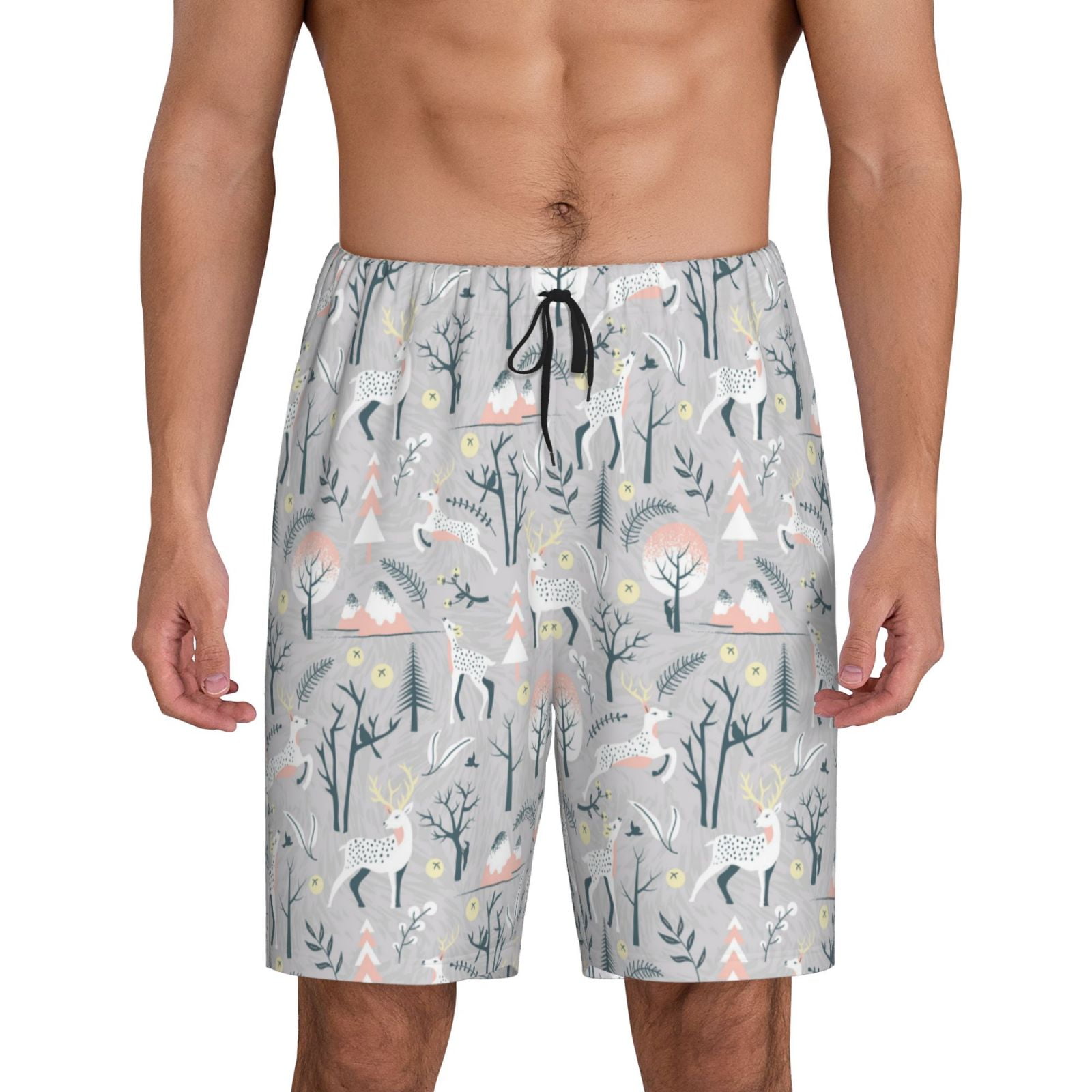Kdxio white Moose winter tree Print Mens Sleep Shorts Bottoms Soft ...