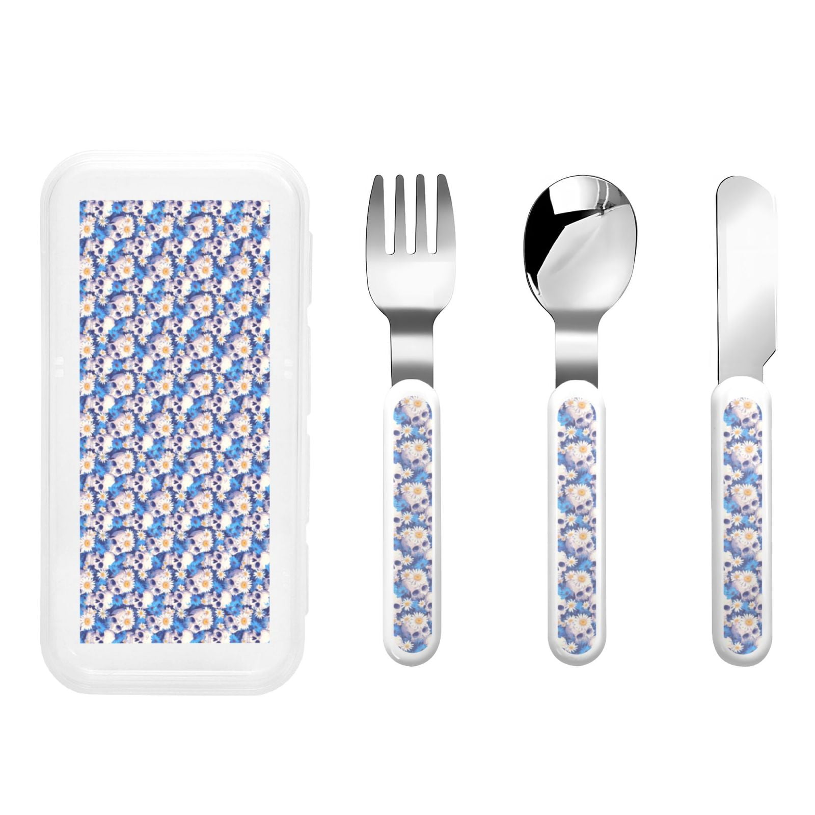 Kdxio white Skull blue daisy Toddler Utensils Set - Kids Silverware Set ...