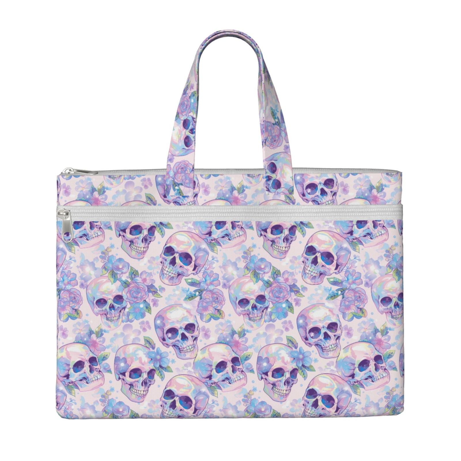 Kdxio white Skull crystal flower File Tote Document Bag Business ...