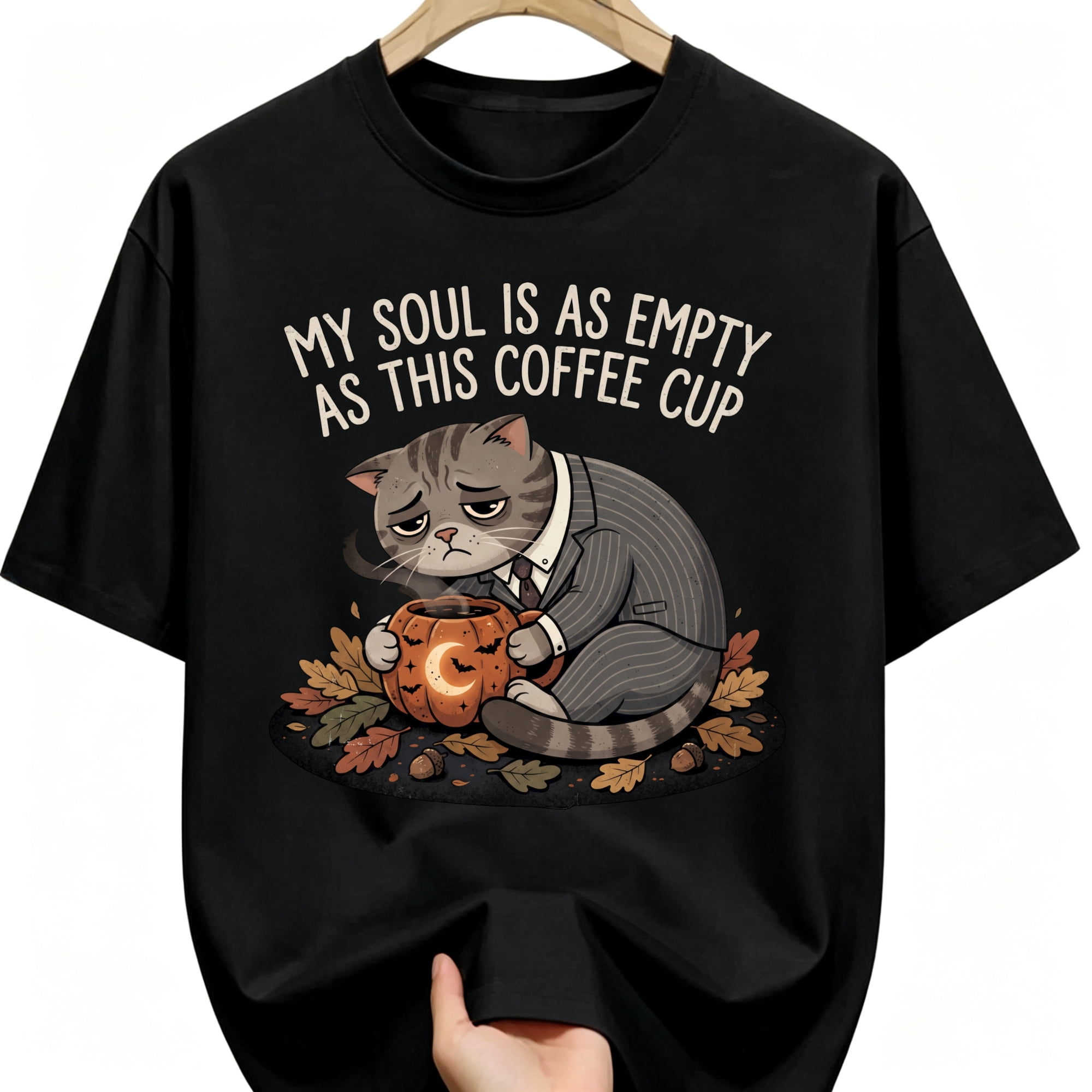 KeHetSoft Grumpy Tabby Cat Empty Coffee Cup Suit Funny Halloween Cotton ...