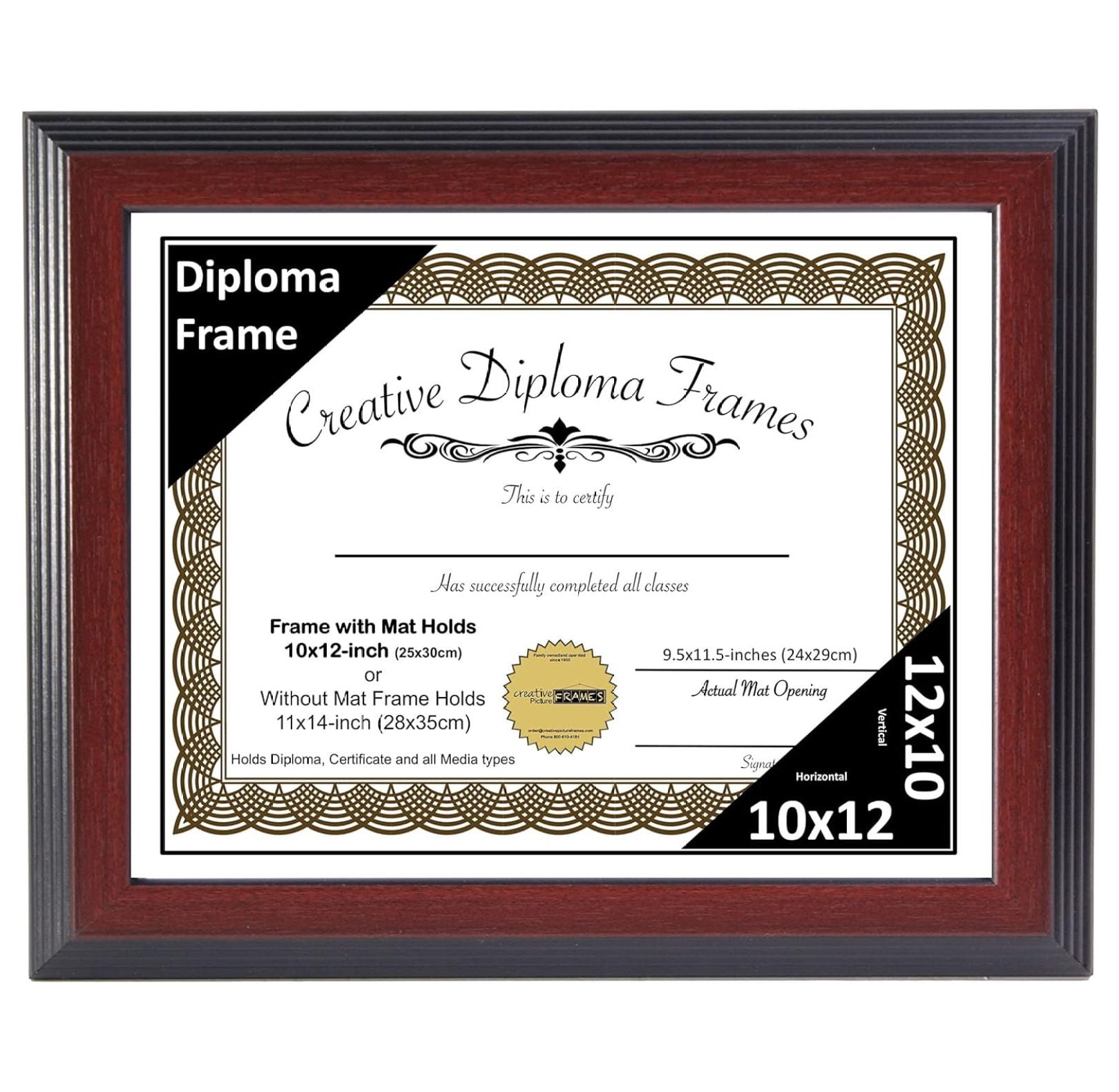 KeLiang 10x12 Mahogany Finish Diploma Frame with White Matting Holds 10 ...