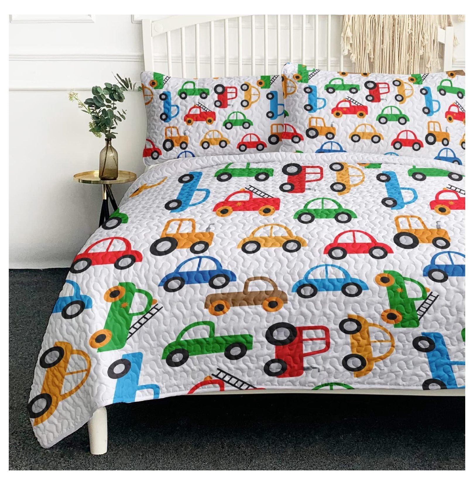 KeLiang 3 Piece Cars Quilt Set Colorful Toy Vehicles Queen Size ...