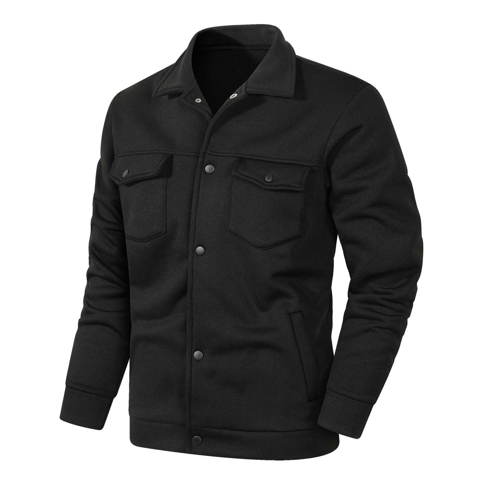 KeShDi Leather Jacket Mens Fleece Jacket Men Casual Fashion Snap Button ...