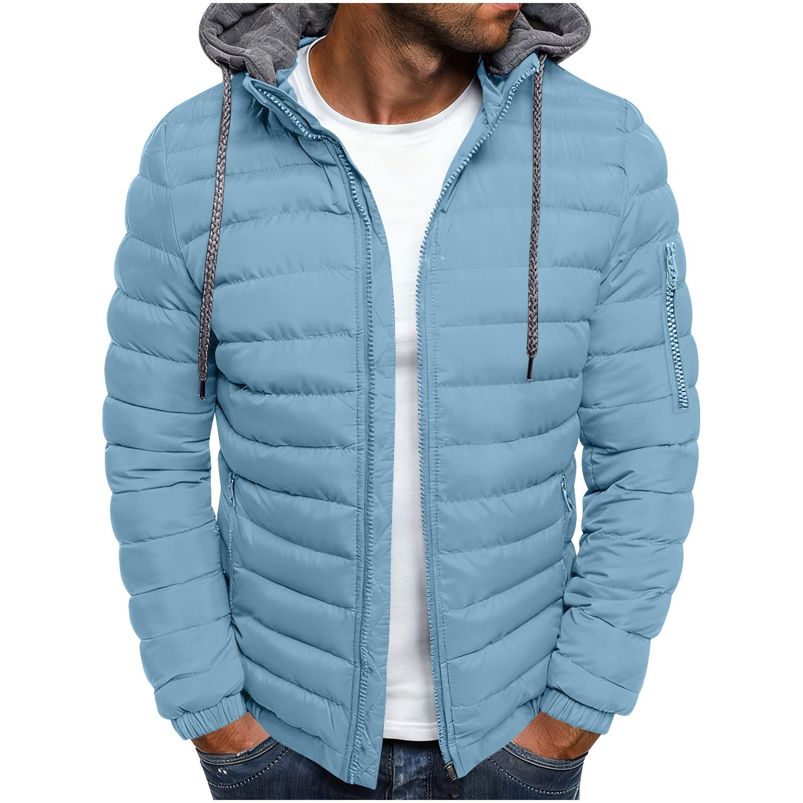 KeShDi Men's Jacket Men's Solid Color Hooded Jacket Padded Jacket ...