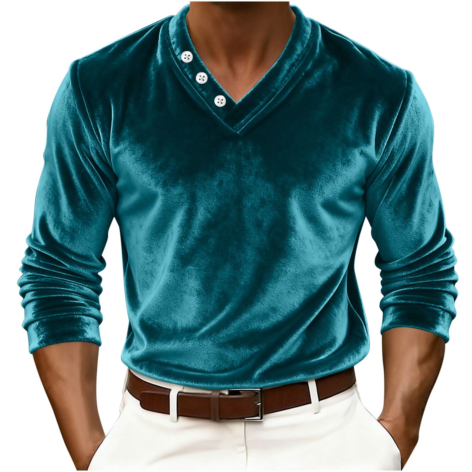 KeShDi Mens T Shirts Men's Solid Color Long Sleeved V-neck Shirt for ...