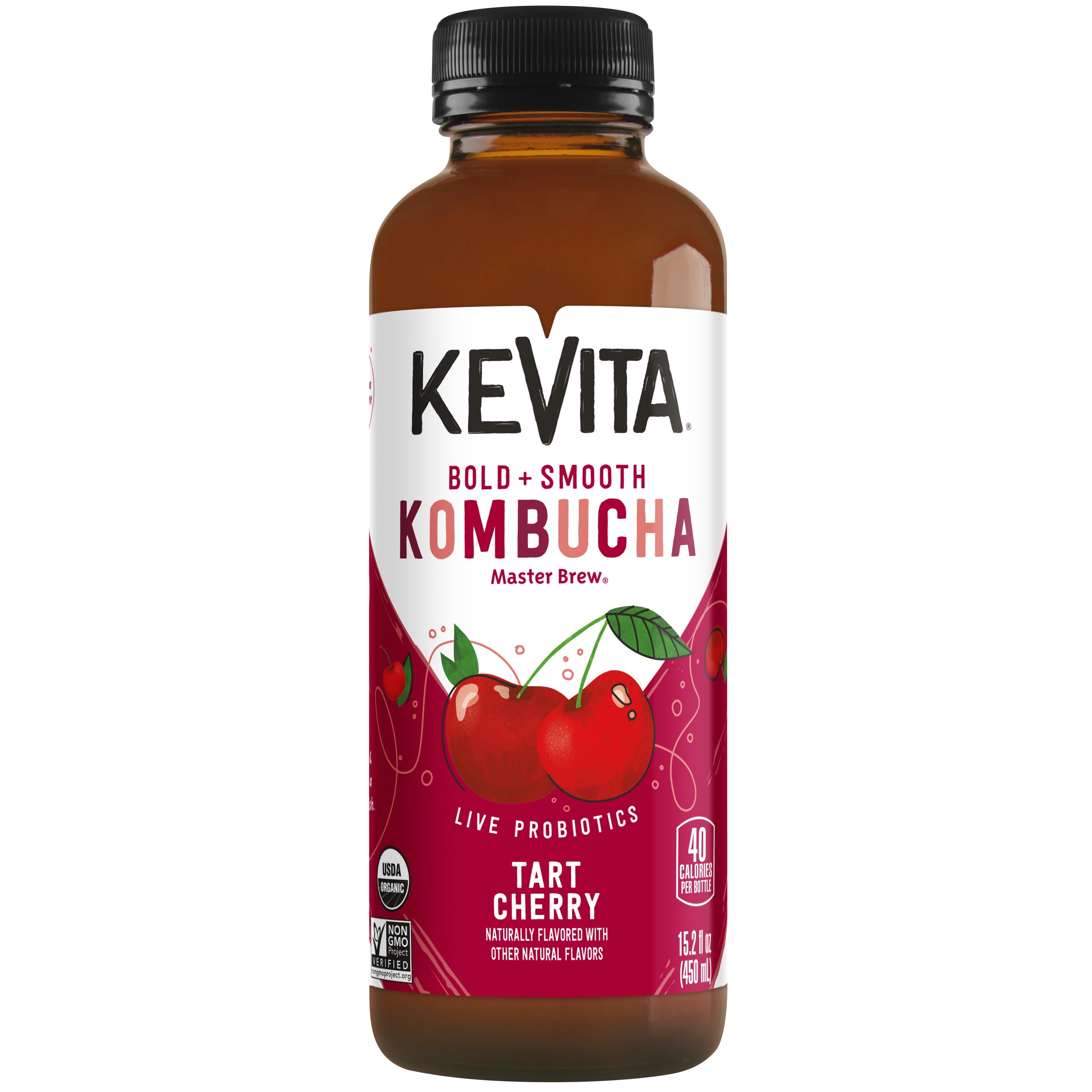 KeVita Tart Cherry Kombucha - Probiotic Enriched, 15.2 fl oz Bottle - Walmart.com
