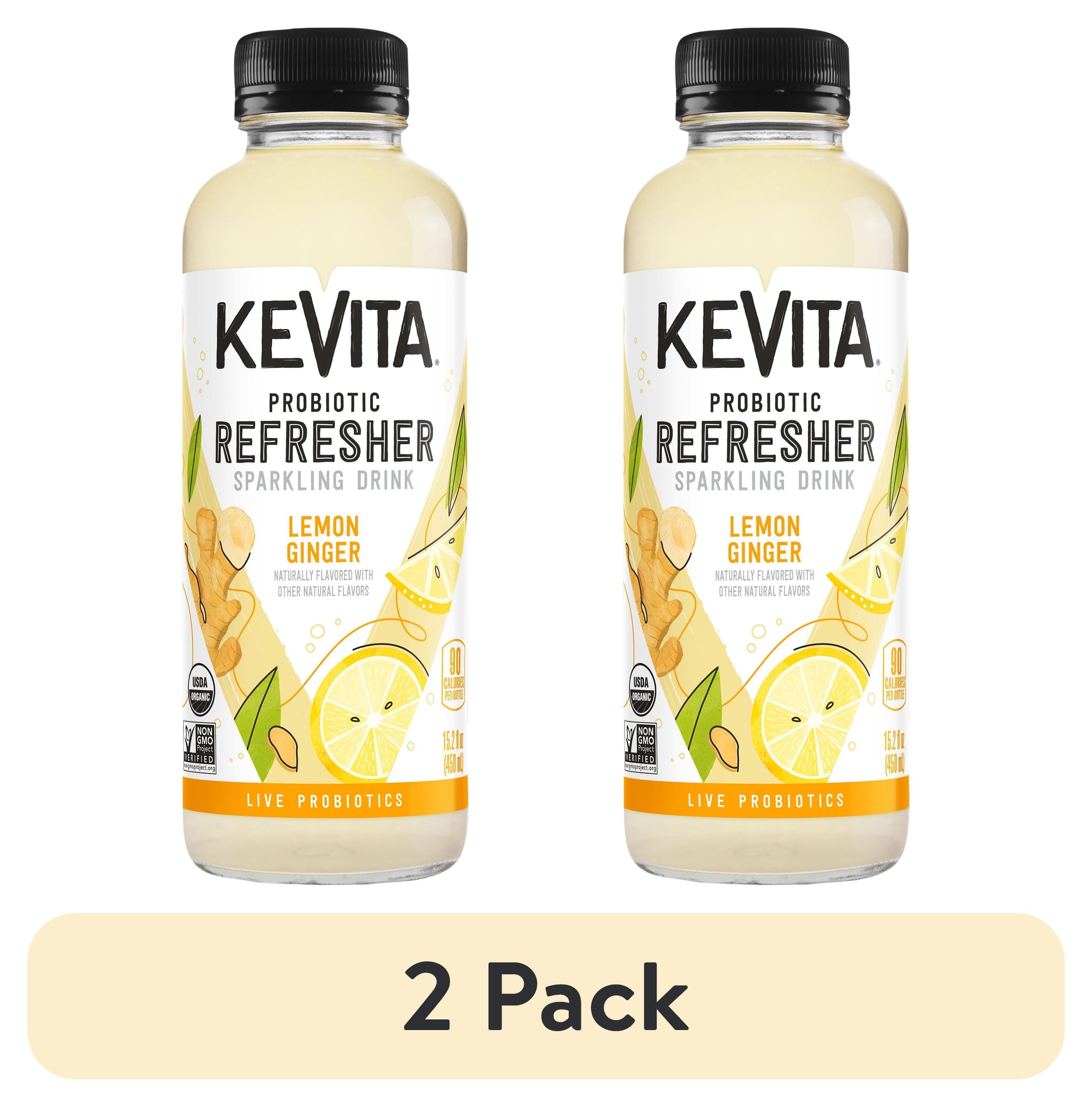 (2 pack) KeVita Sparkling Probiotic Drink, USDA Organic, Lemon Ginger, 15.2 Fl Oz - Walmart.com