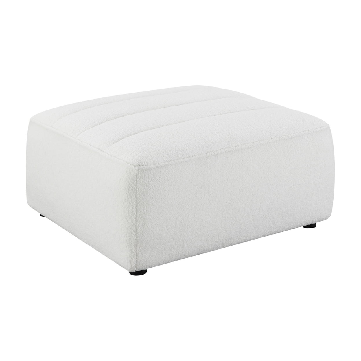 Kea 35 Inch Ottoman, Horizontal Channel Tufted, Gray Faux Sheepskin ...