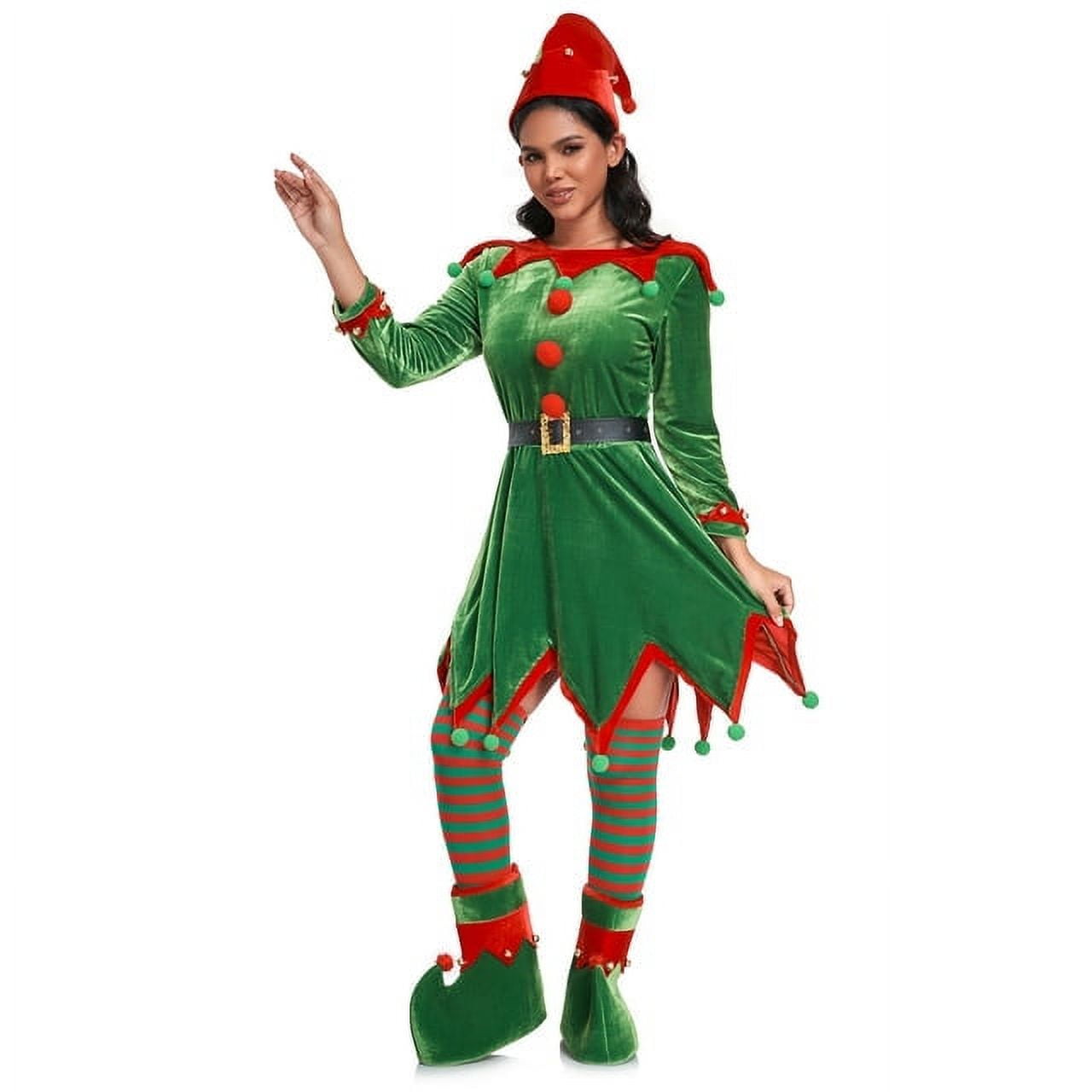 Keakam Christmas Elf Costume Set for Women with Velvet Dress, Elf Hat ...