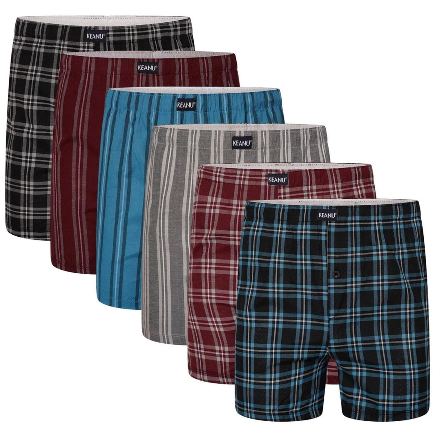 Keanu Mens Patterned Woven Boxer Shorts (Pack of 6) - Walmart.com