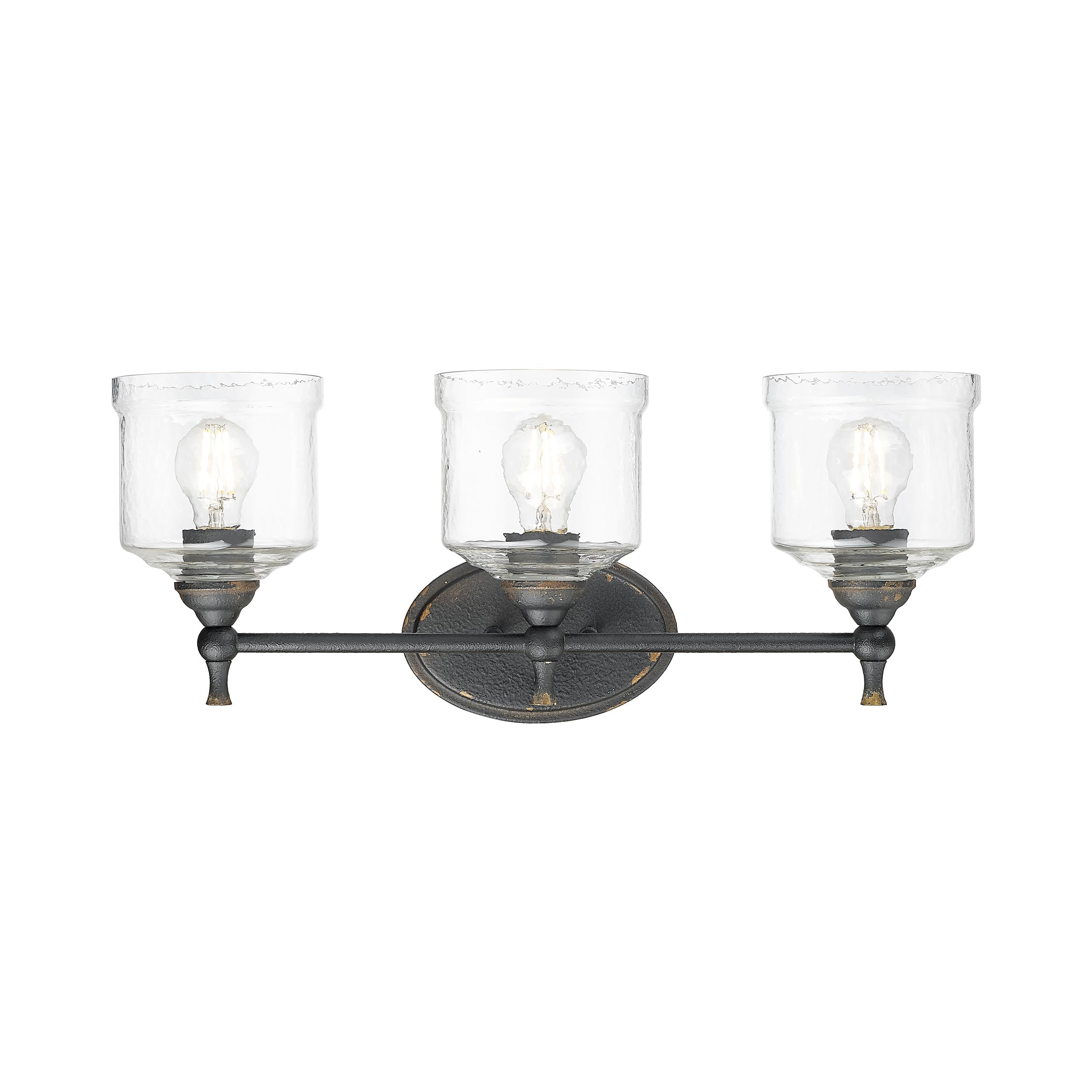 Keating 3 Light Bath Vanity in Antique Black Iron with Hammered Water Glass Shade - Walmart.com