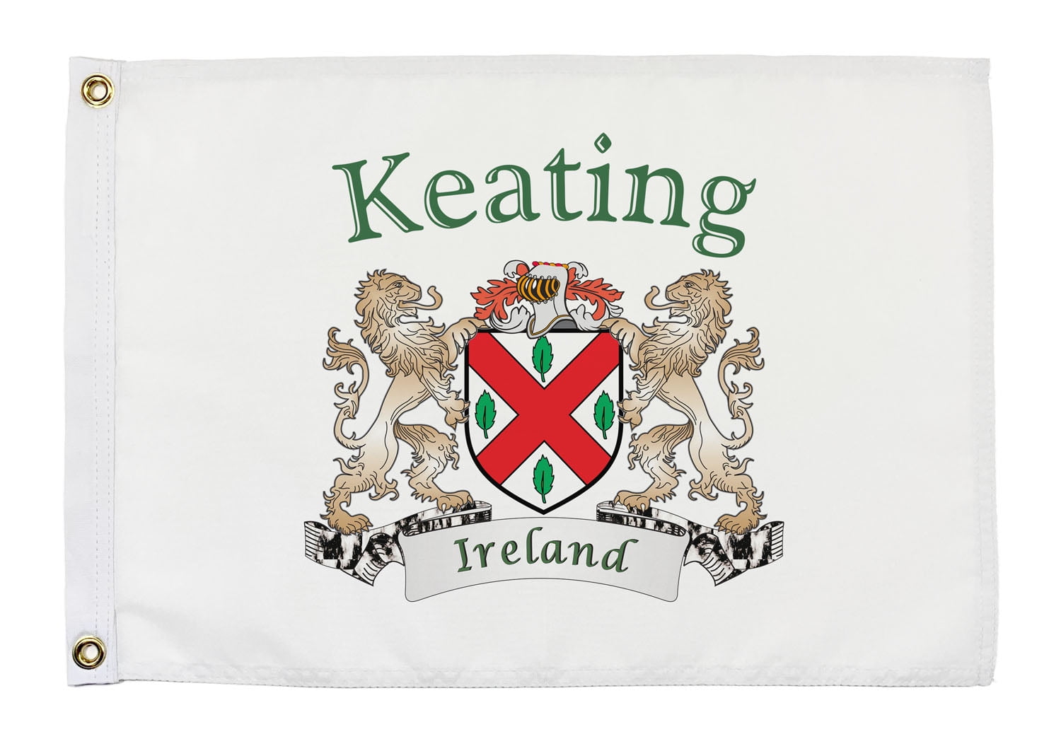 Keating Irish Coat of Arms Small White Flag - 16"x10.5" inches ...