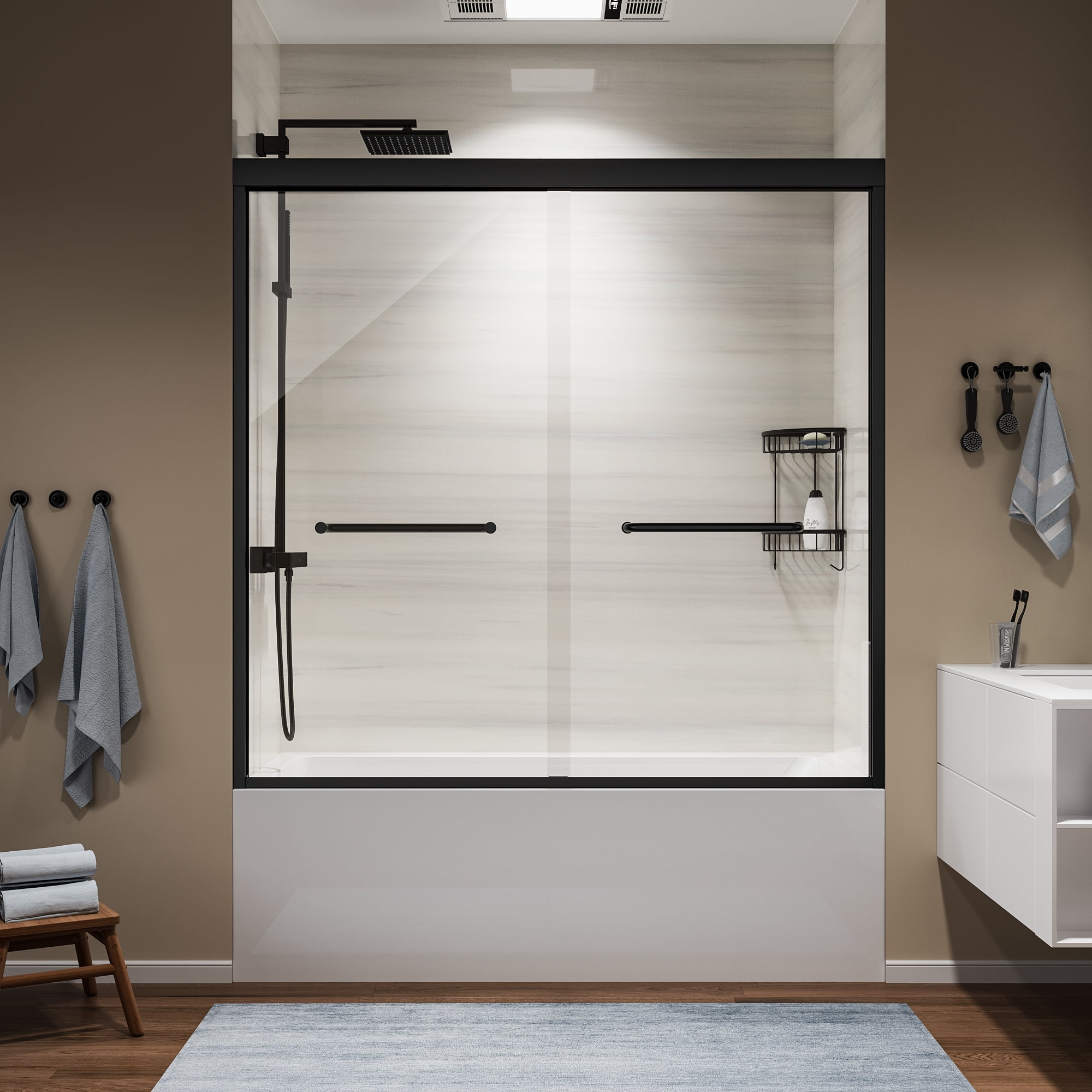 Keazile 58''x60'' Frame Sliding Shower Tub Door with Rail,Explosion ...