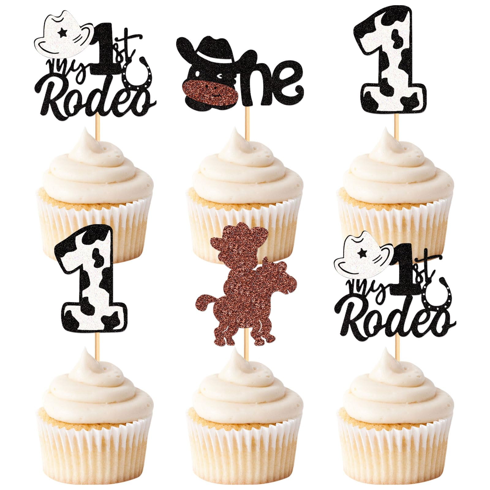 Keaziu 24PCS CowboyITSC My 1st Rodeo Cupcake Toppers Riding HorseShoe Cowboy Hats Western Theme ...