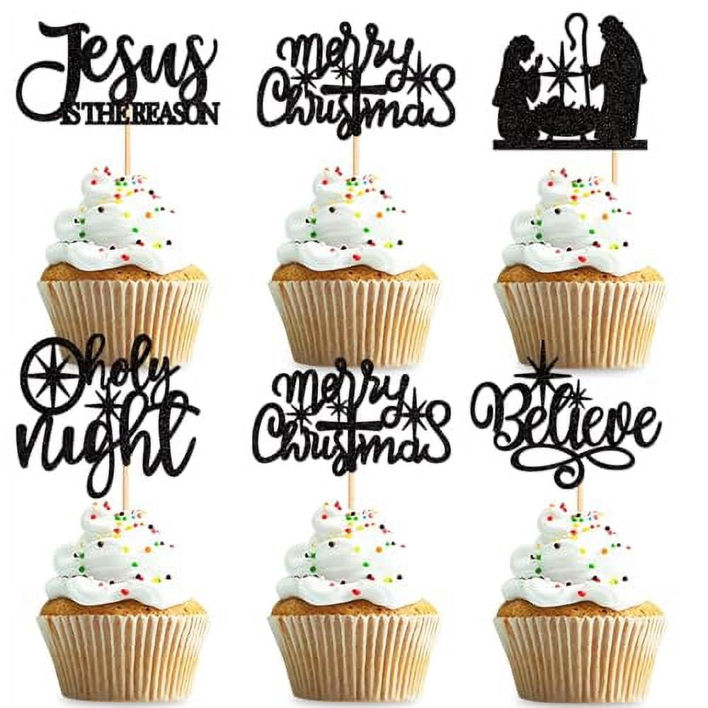 Keaziu 25PCS Jesus Christmas Cupcake Toppers Holy Night Believe Jesus ...