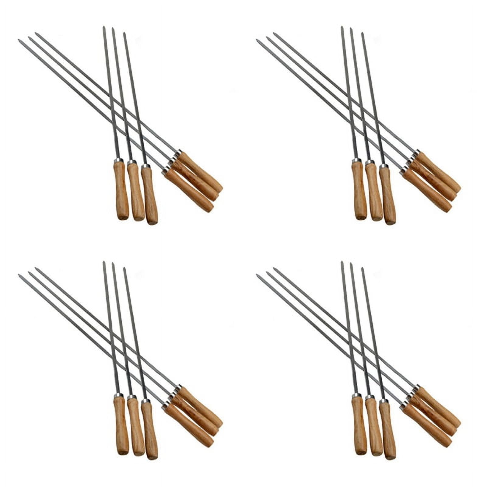 Kebab BBQ Stainless Steel Skewers with Wooden Handles Flat Reusable ...