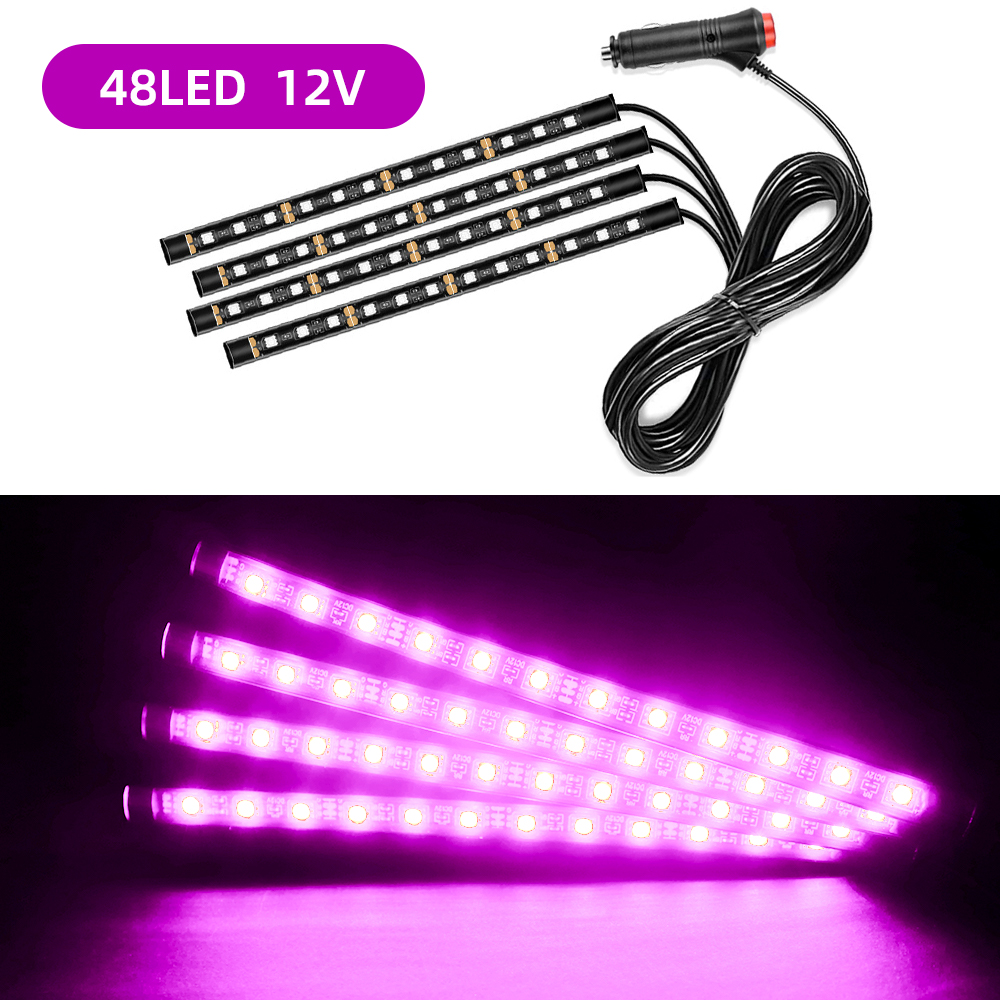 Kebidumei auto decorative lamp 48 led 4 in 1 car interior atmosphere ...