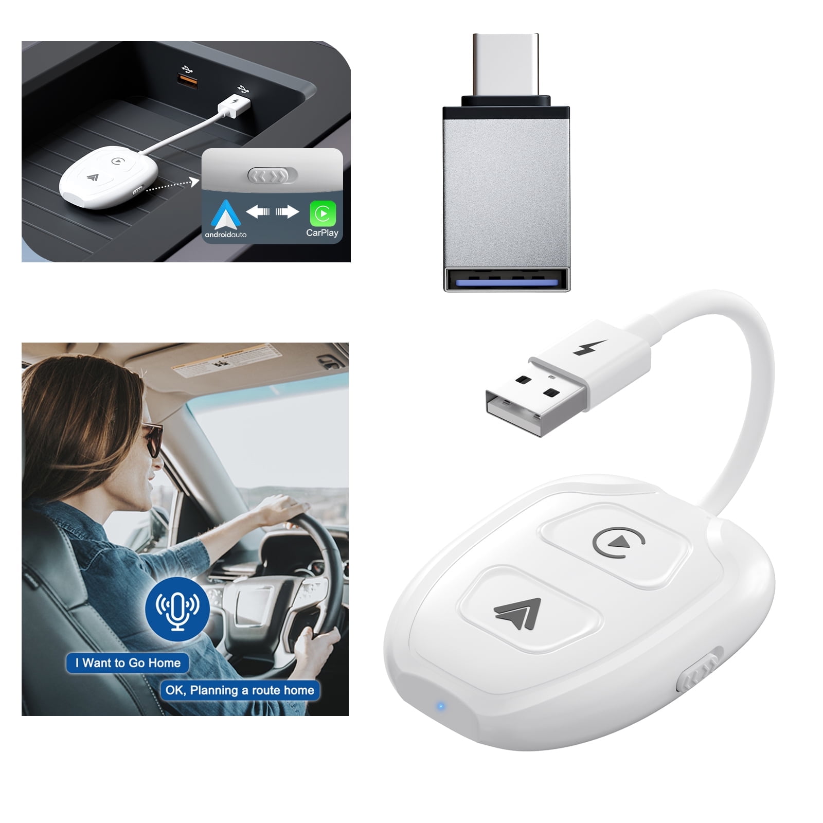 Kebiory 2024 Upgrade 2 in 1 Wireless Carplay & Android Auto Adapter | 1 ...