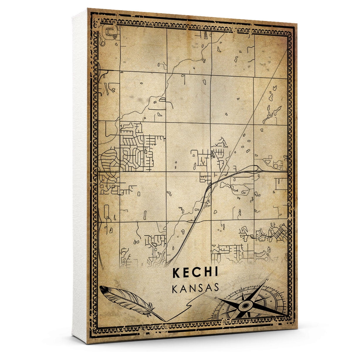 Kechi Vintage Map Prints Canvas, Kansas Map Art Canvas, Canvas, Kechi ...