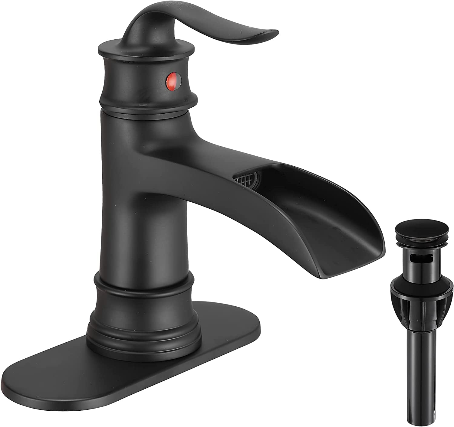 Kede Matte Black Waterfall Bathroom Faucet, Single Handle, One Hole ...