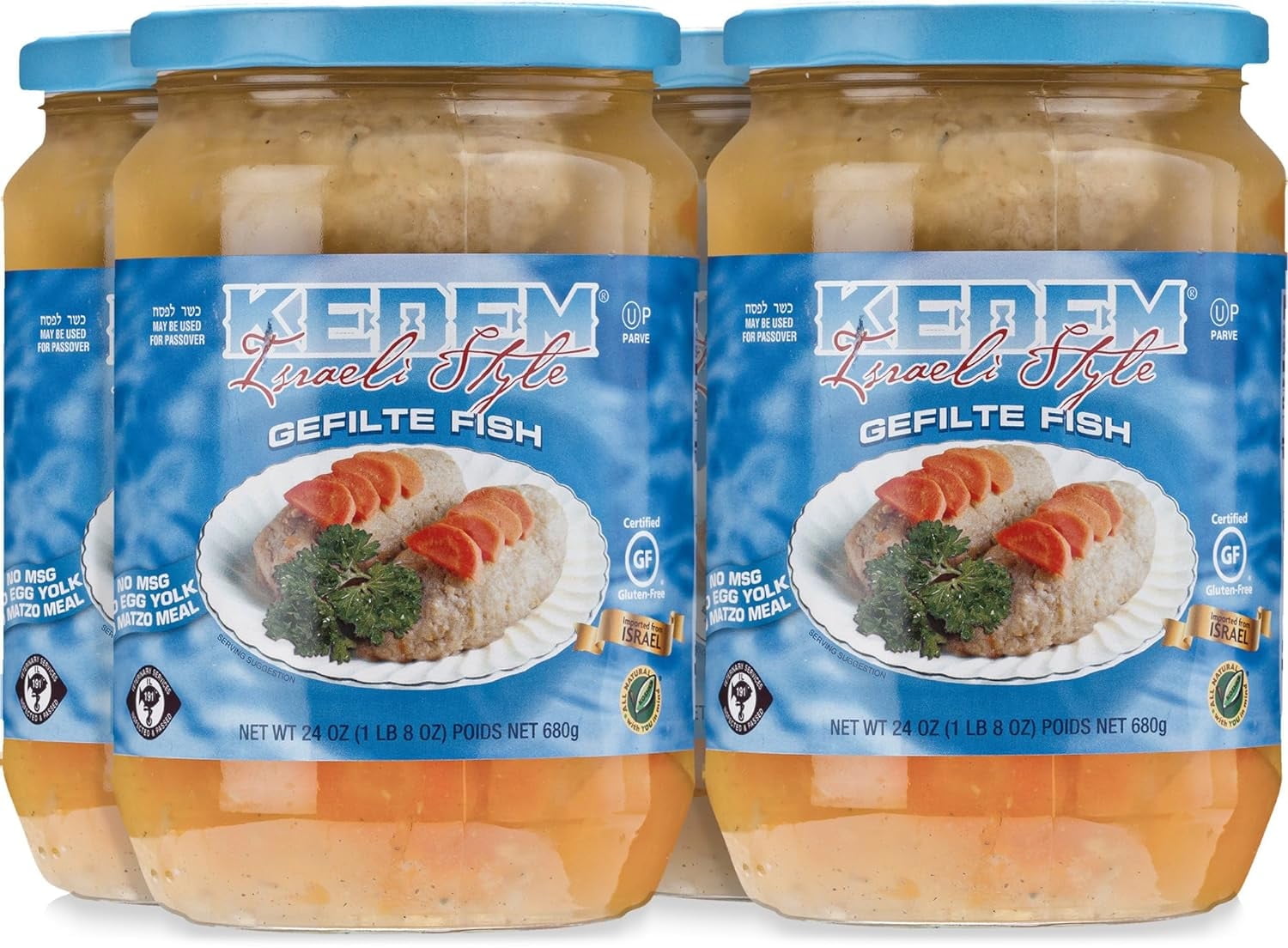 Kedem Gluten Free Israeli Style Gefilte Fish, 24oz (4 Pack) No MSG, No ...