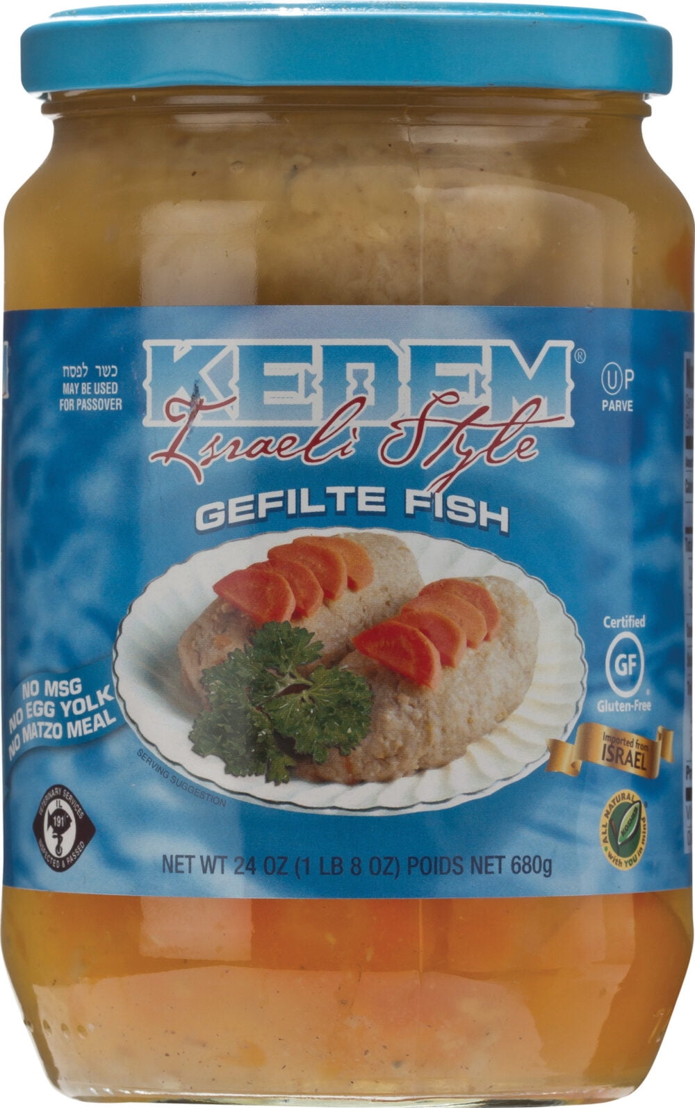 Kedem Gluten Free Israeli Style Gefilte Fish, 24 oz, Pack of 12, Kosher ...