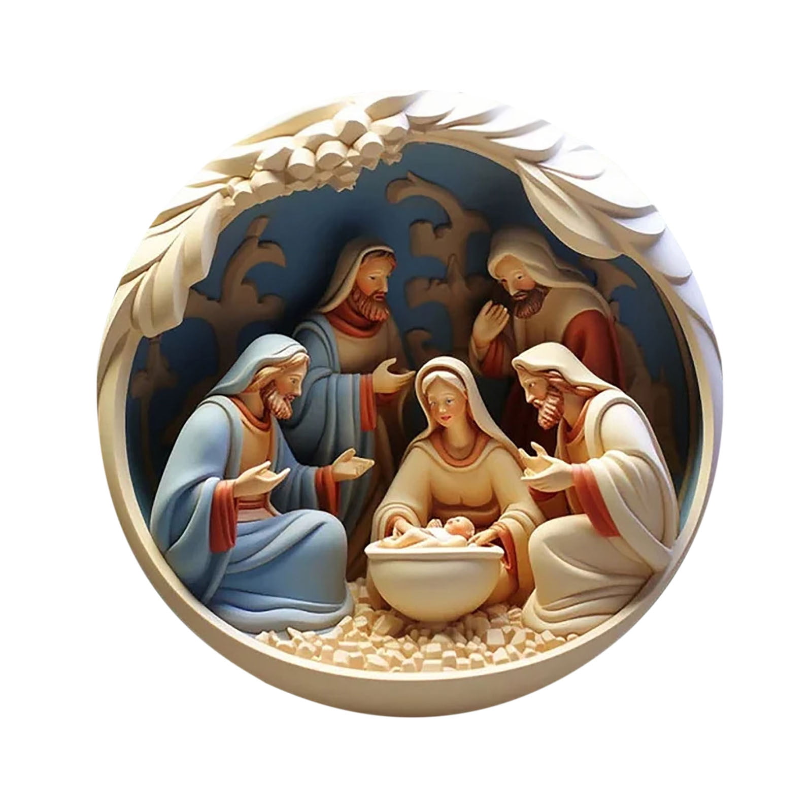 Kedshhgu Christmas Nativity Pendant Acrylic with Red Rope, Round 3D ...