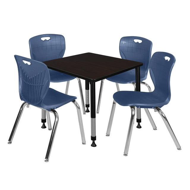 Kee 30" Square Adjustable Table-Espresso & 4 Andy 18-in Chairs-Blue ...