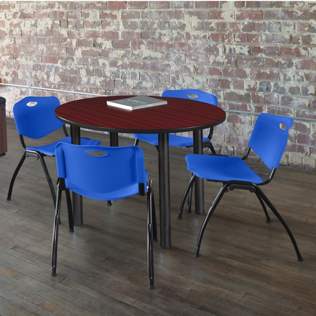 Regency Kee 36 in Round Breakroom Table- Mahogany Top, Black Legs, 4 M ...