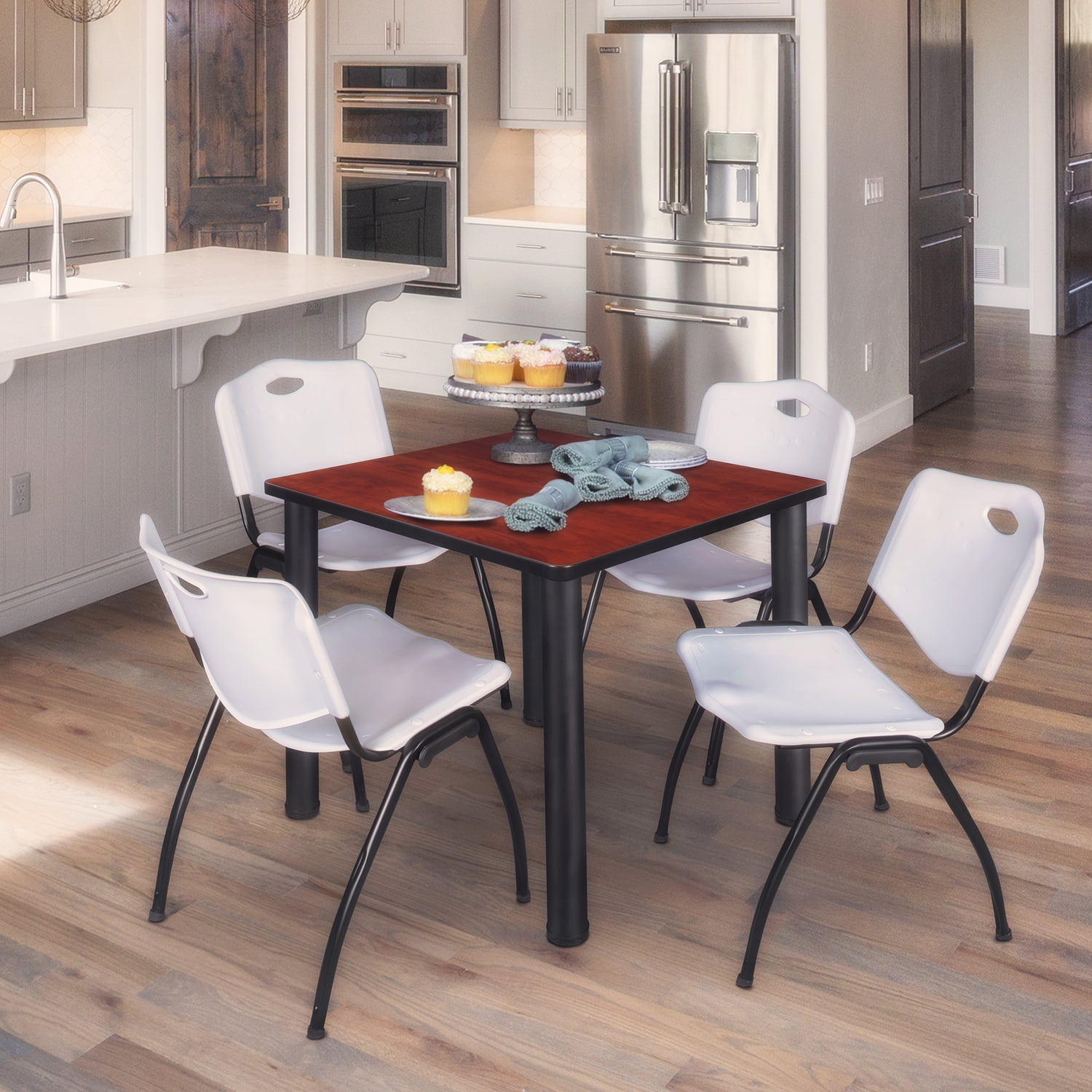 Regency Kee 36 in Square Breakroom Table- Cherry Top, Black Legs, 4 M ...