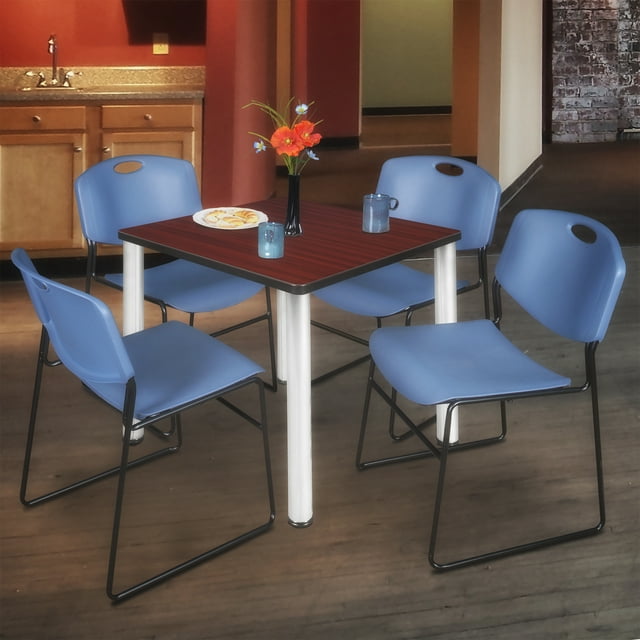 Regency Kee 36 in Square Breakroom Table- Mahogany Top, Chrome Legs, 4 ...