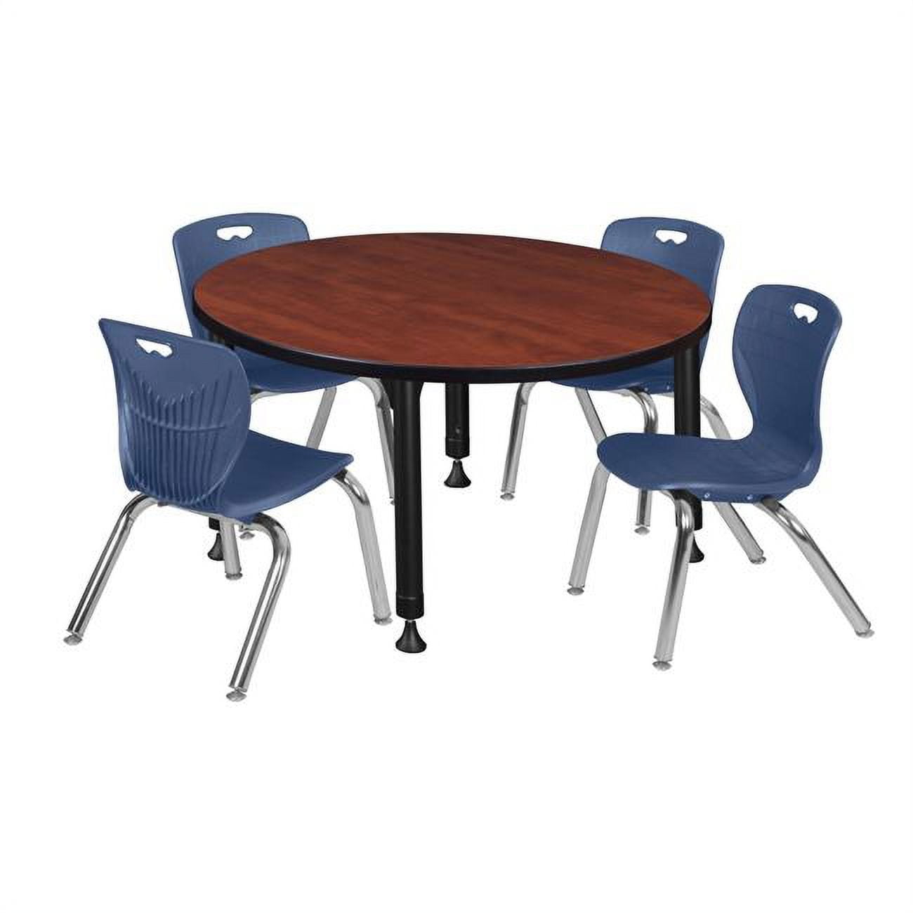 Kee 36 in. Cherry Round Height Adjustable Classroom Table & 12 in. Navy ...