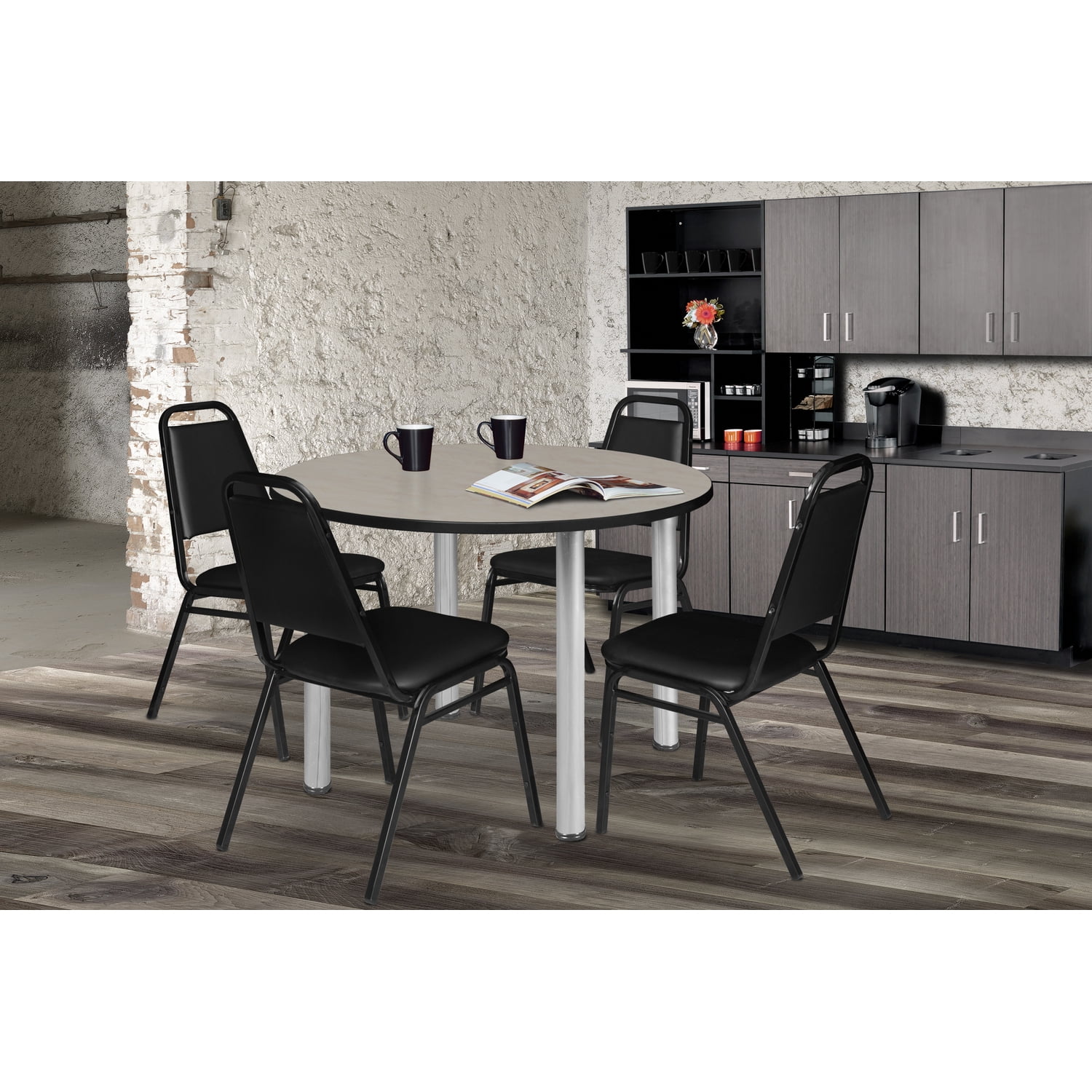 Regency Kee 42 in Round Breakroom Table- Maple Top, Chrome Legs, 4 ...