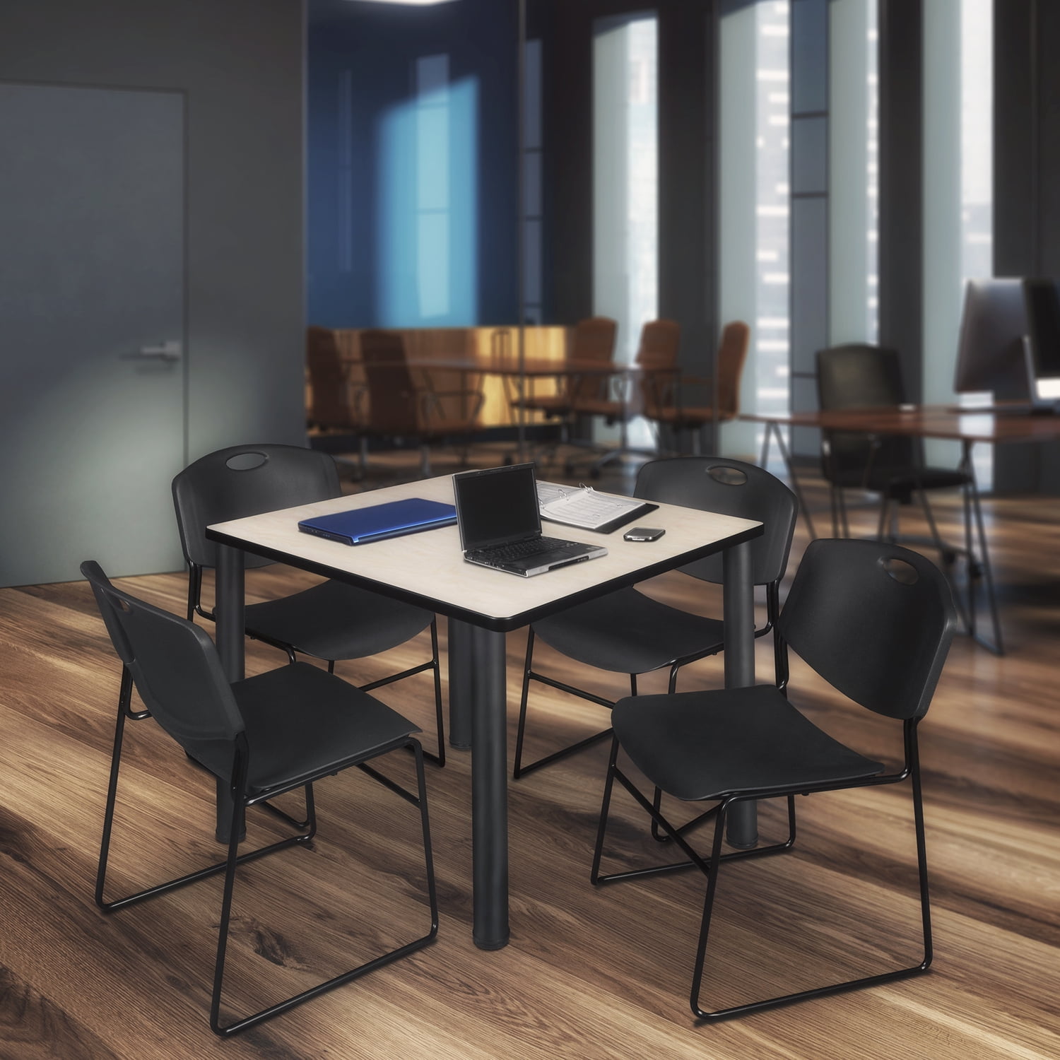 Regency Kee 42 in Square Breakroom Table- Maple Top, Black Legs, 4 Zeng ...