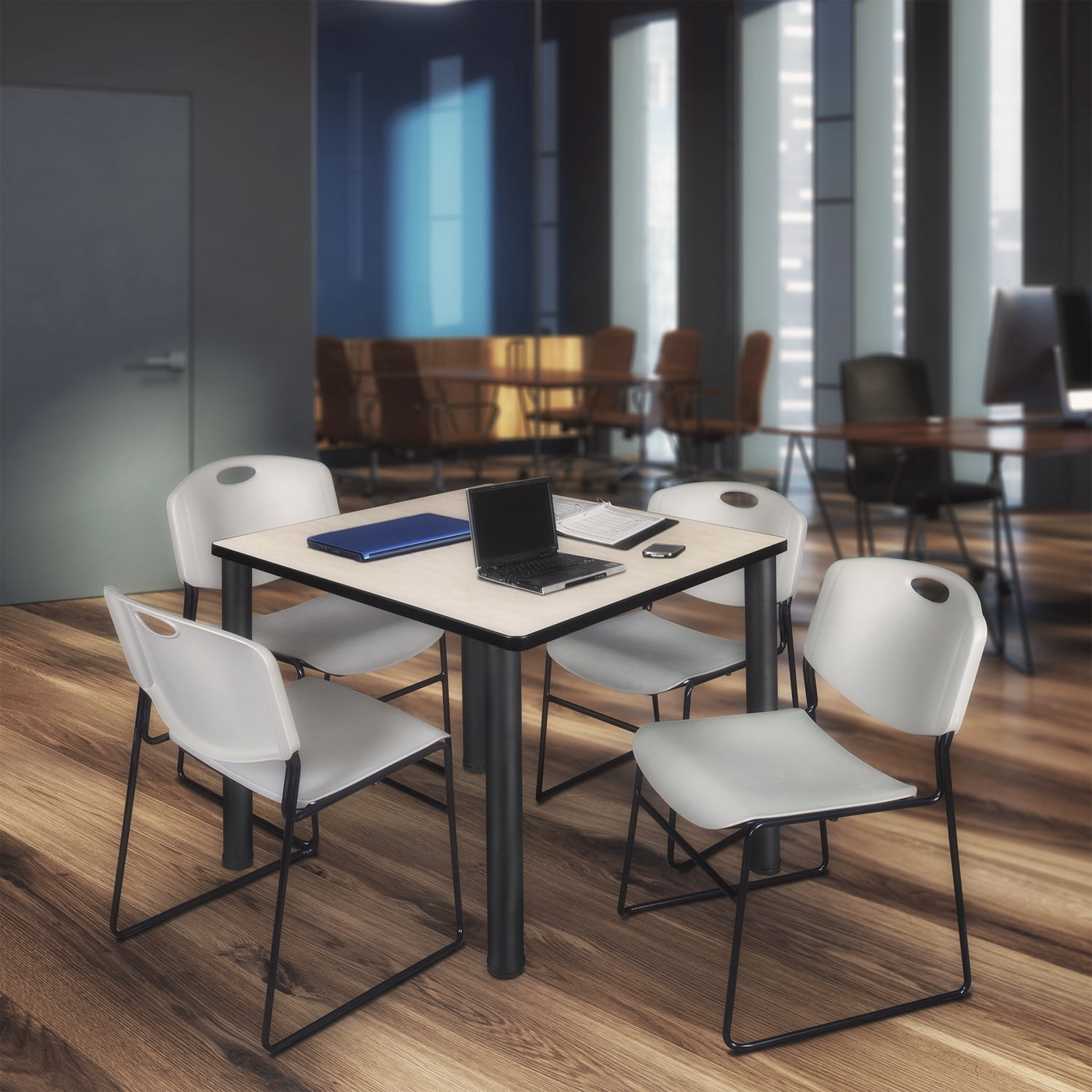 Regency Kee 42 in Square Breakroom Table- Maple Top, Black Legs, 4 Zeng ...