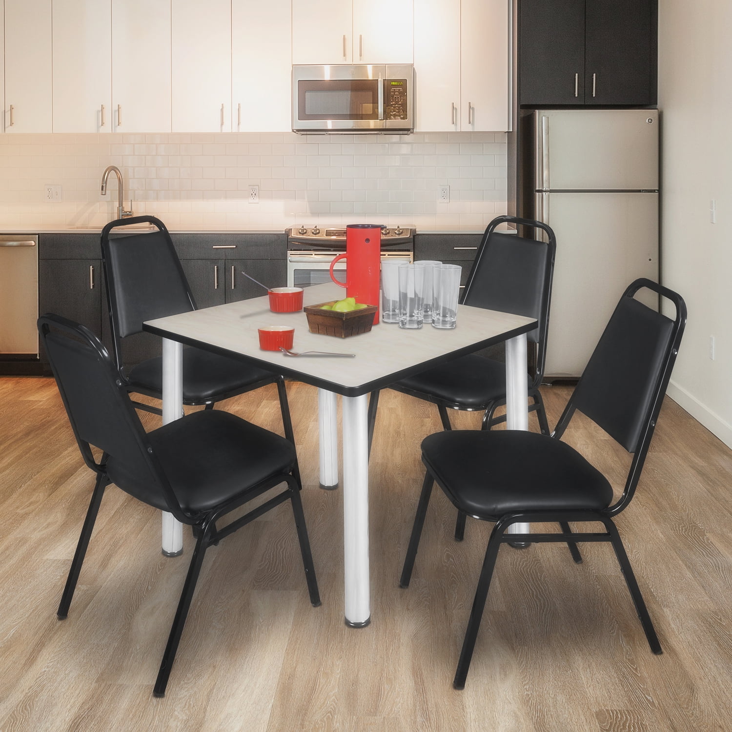 Regency Kee 42 in Square Breakroom Table- Maple Top, Chrome Legs, 4 ...